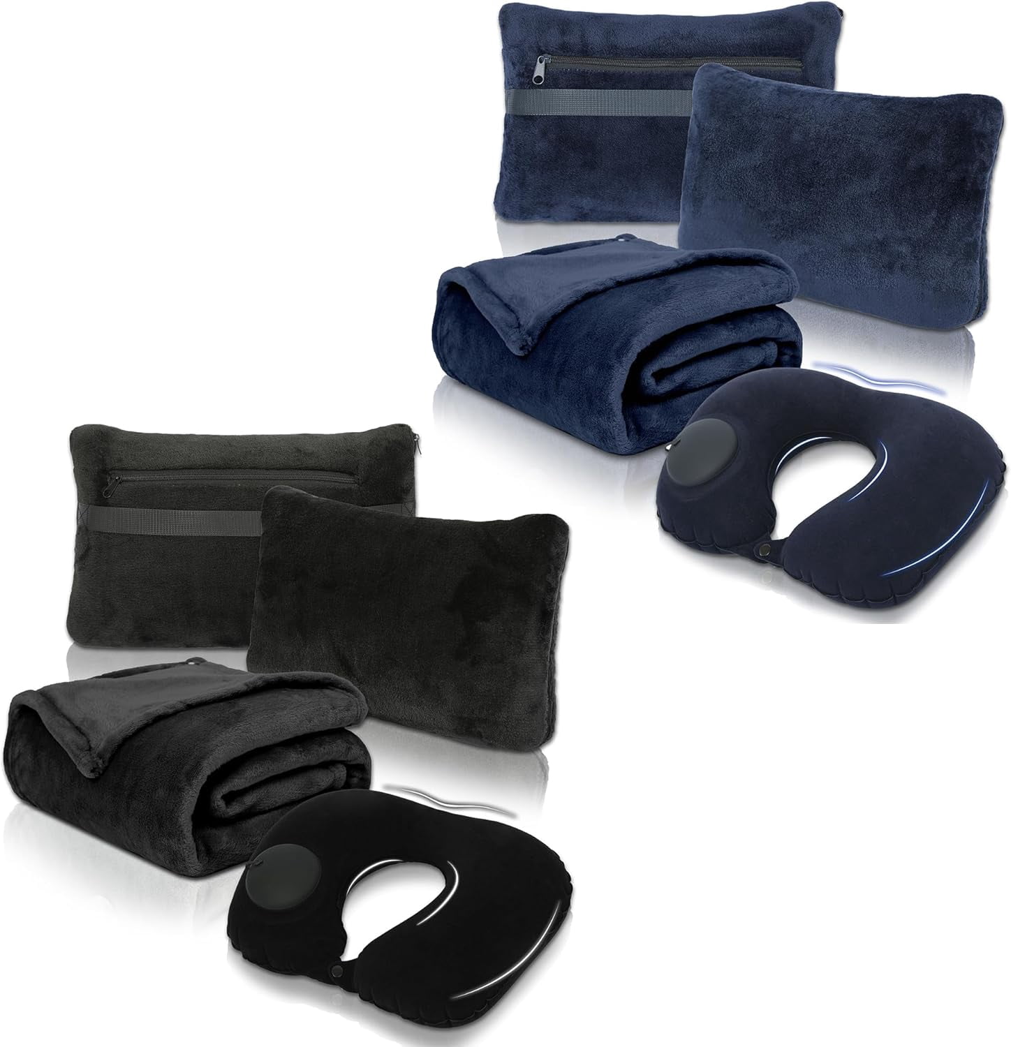 Travel Blanket and Pillow Set - Portable Inflatable Travel Neck Pillow ...