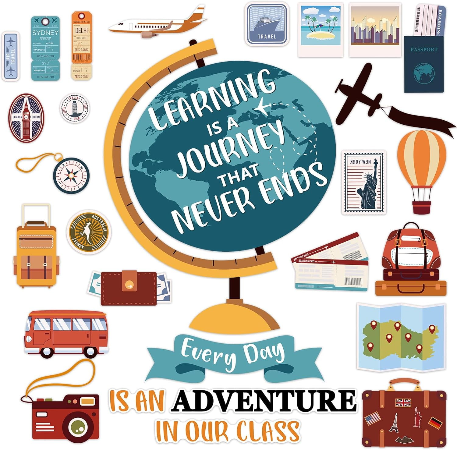 Travel Bulletin Board Decoration Learning is a Journey Bulletin Cutouts ...