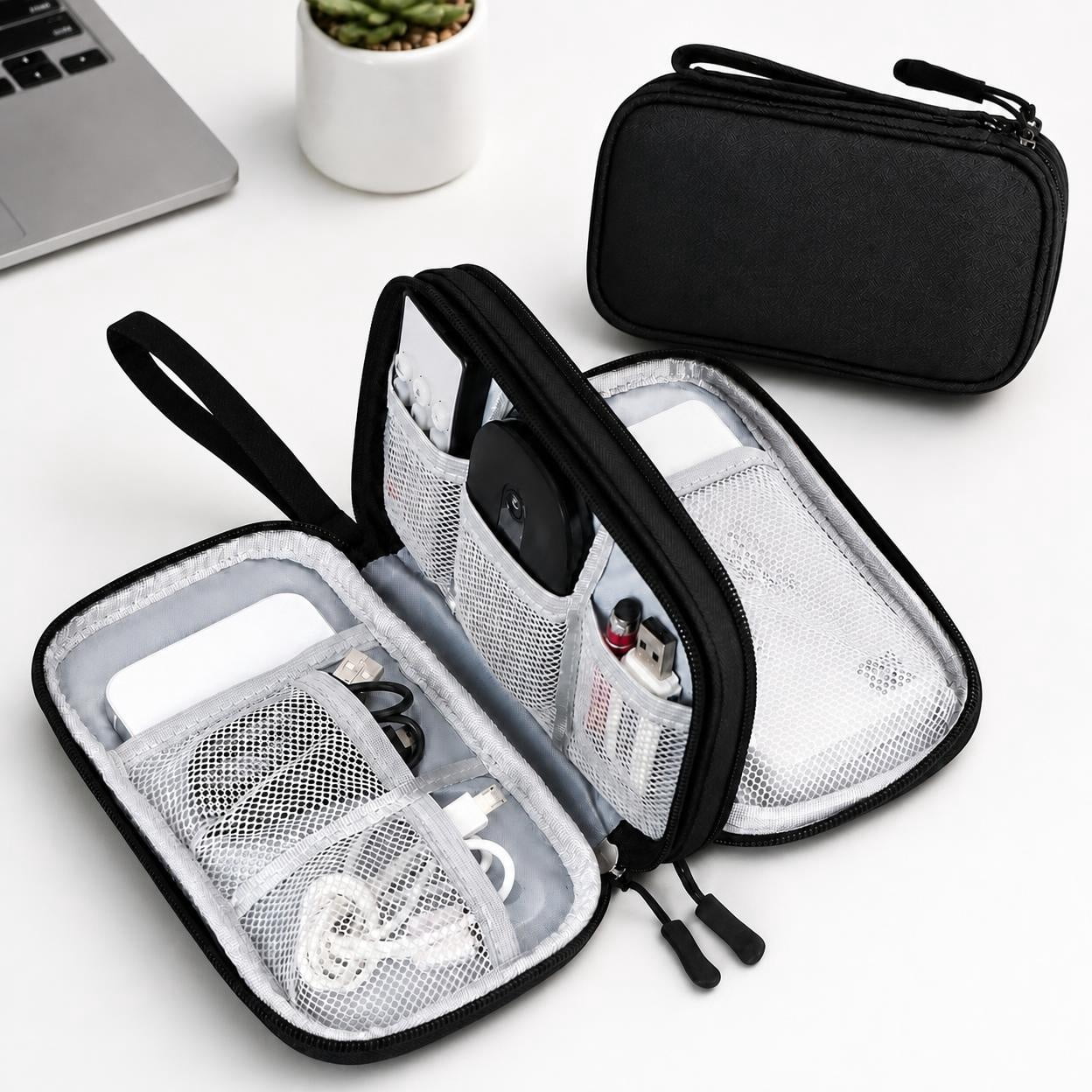 Travel Cable Organizer Pouch, Double-Layer Tech Pouch with 8 ...