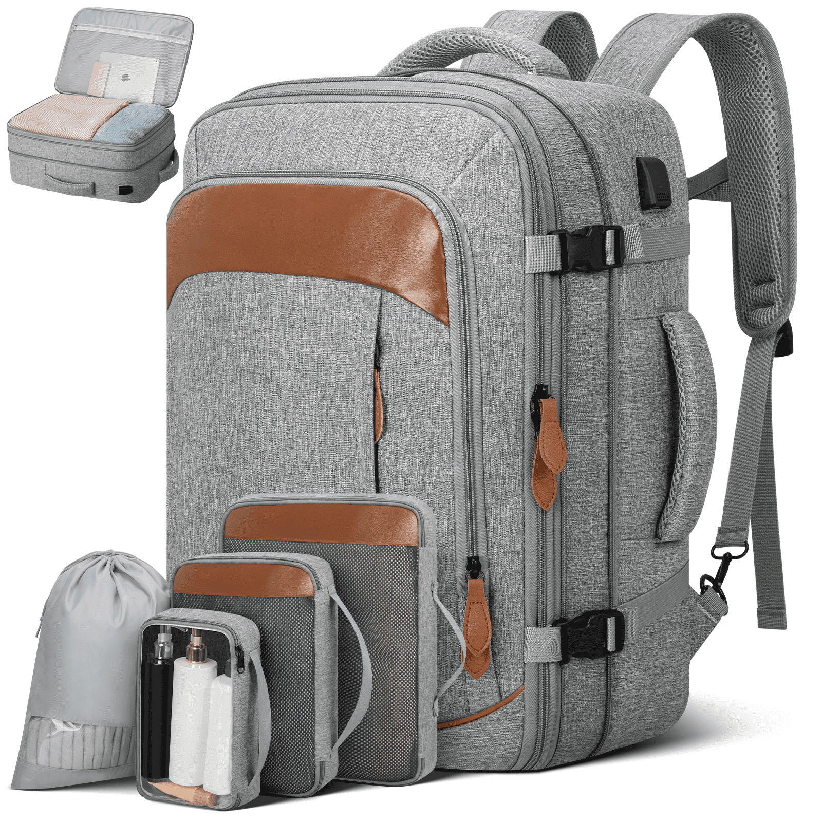 CshidWorld Travel Backpack, 45L Expandable Carry On, 3 Packing Cubes ...