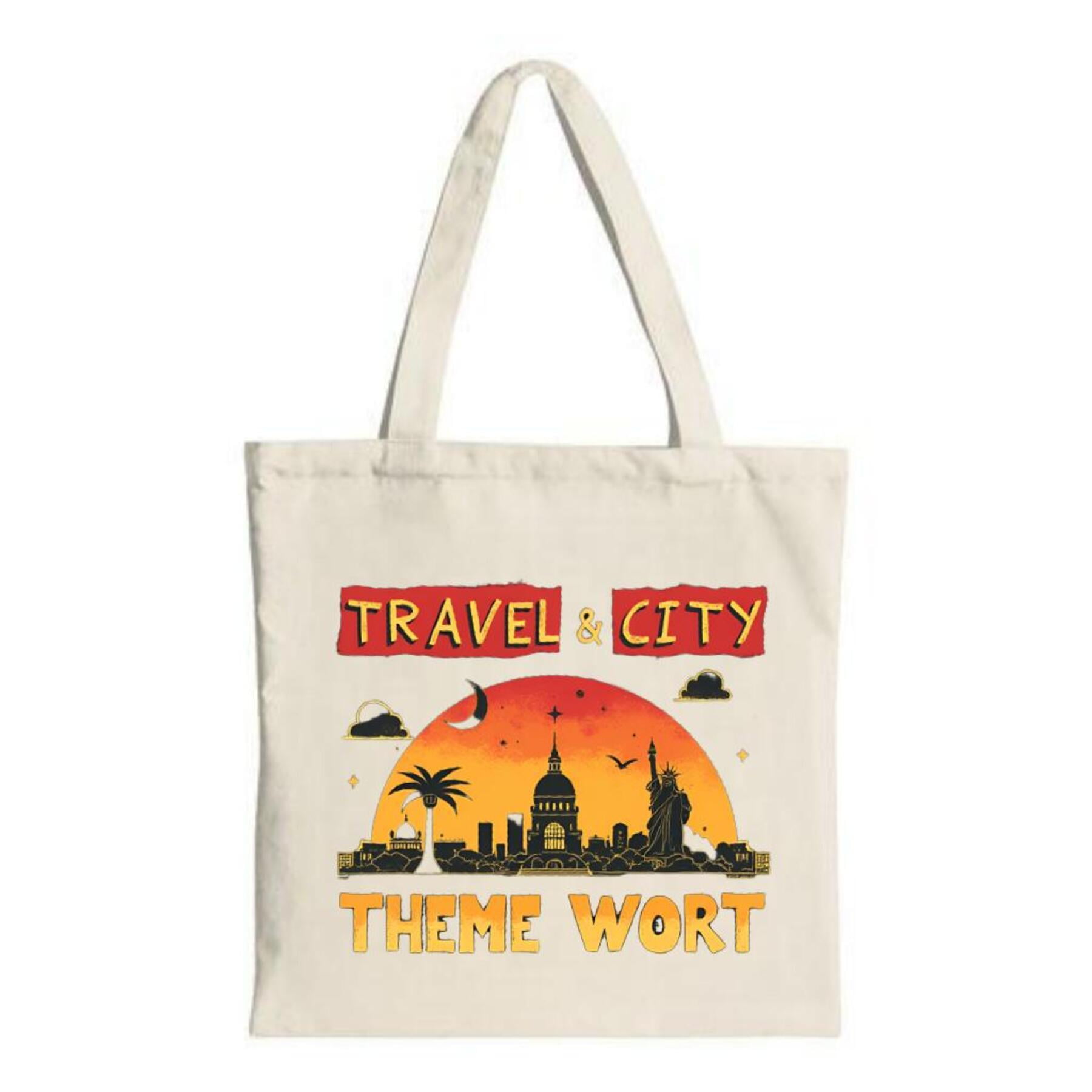 Travel & City Canvas Tote Bag - Vibrant Sunset Sunrise Design with ...