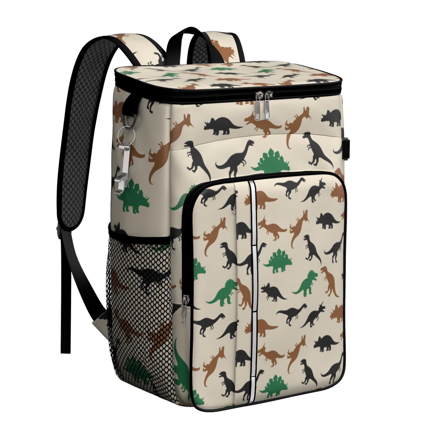 Travel Cooler Bag - Beige Cartoon Dinosaurs Silhouettes Pattern Camping ...