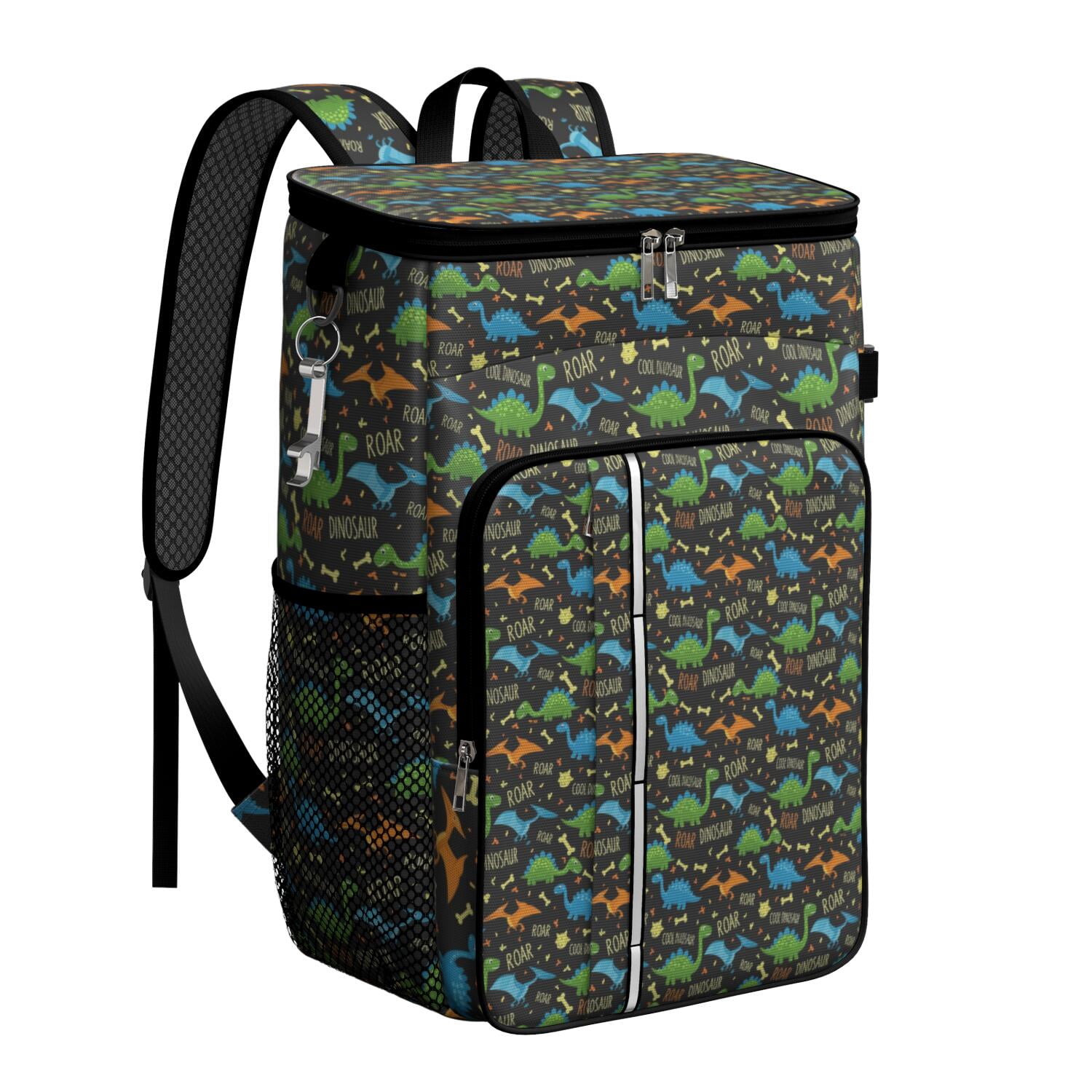 Travel Cooler Bag - Black Cartoon Dinosaurs Roar Pattern Camping Beer ...