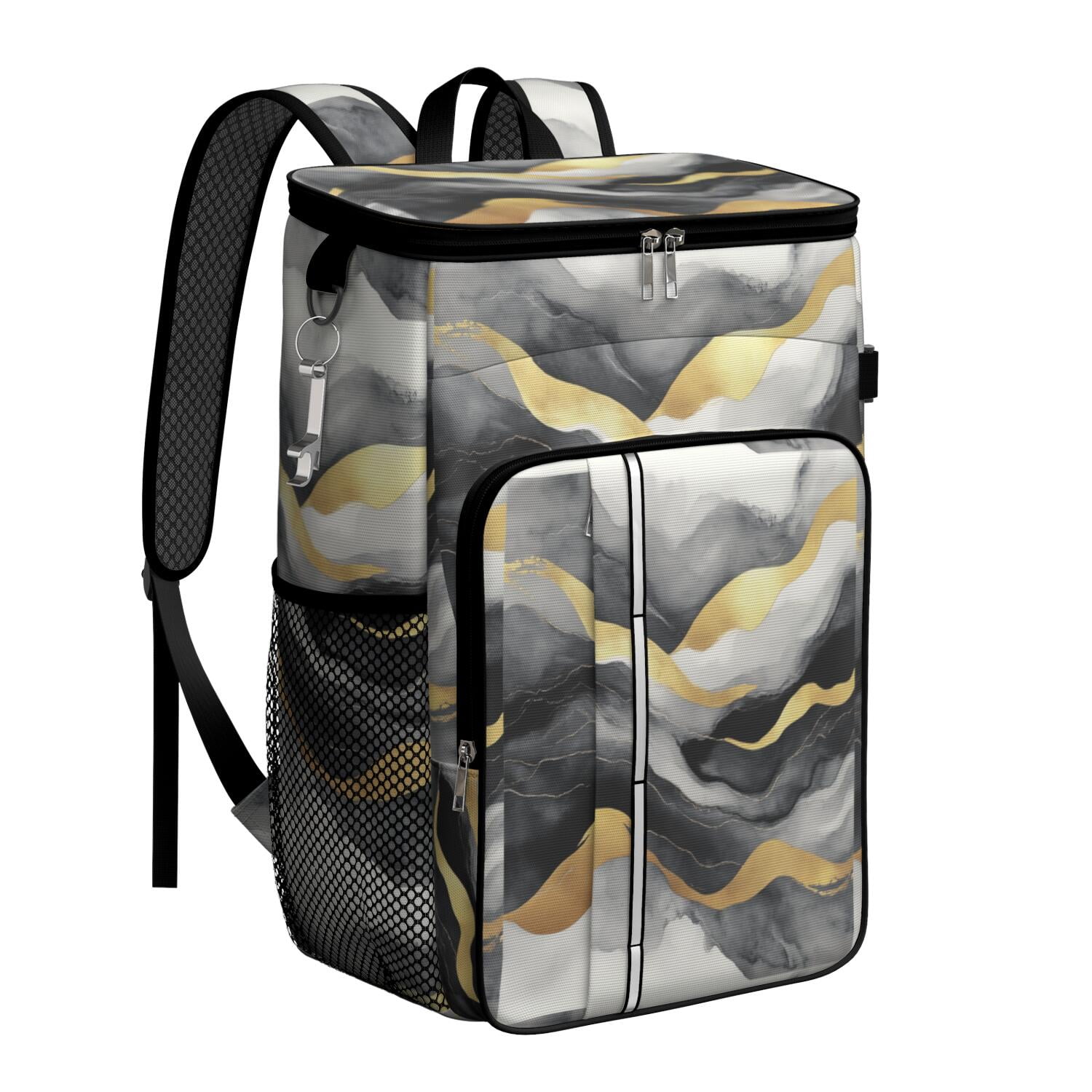Travel Cooler Bag - Black and Gold Marble Camping Beer Cooler Backpack ...