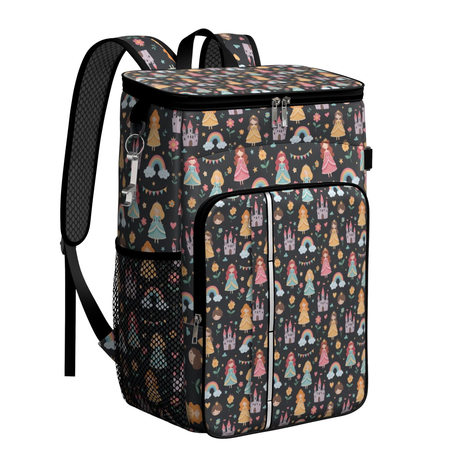 Travel Cooler Bag - Black Princess Castle Rainbow Pattern Camping Beer ...