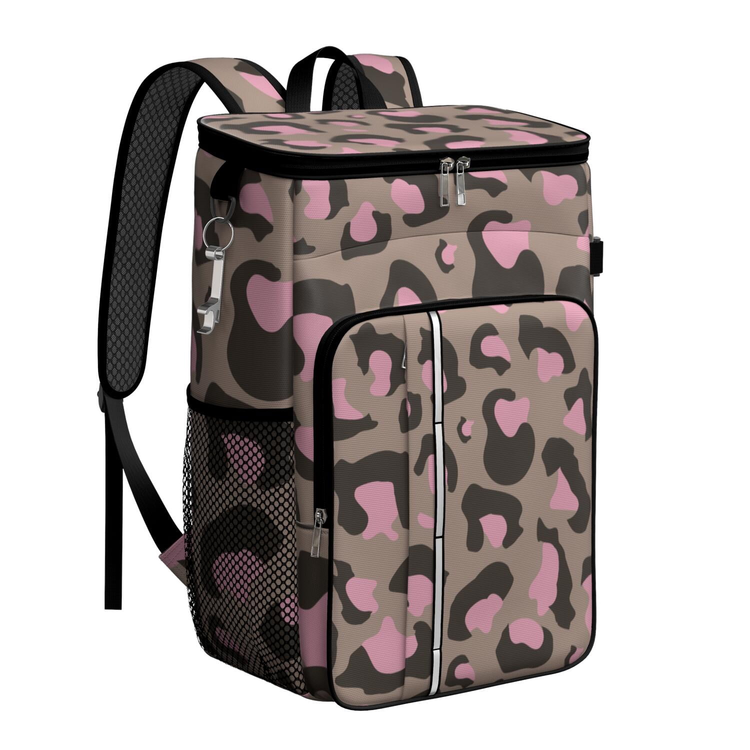 Travel Cooler Bag - Brown and Pink Of Leopard Print Camping Beer Cooler ...