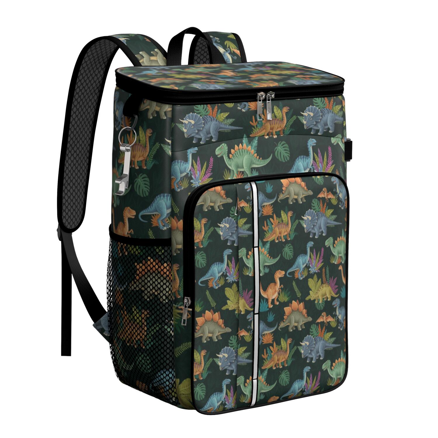 Travel Cooler Bag - DarkGreen Cartoon Dinosaurs Jungle Pattern Camping ...