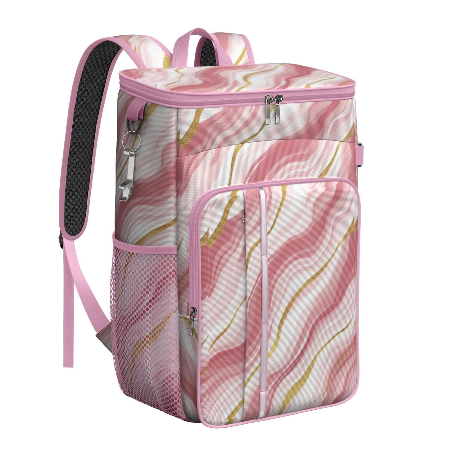 Travel Cooler Bag - Pink and Gold Marble Texture Camping Beer Cooler ...