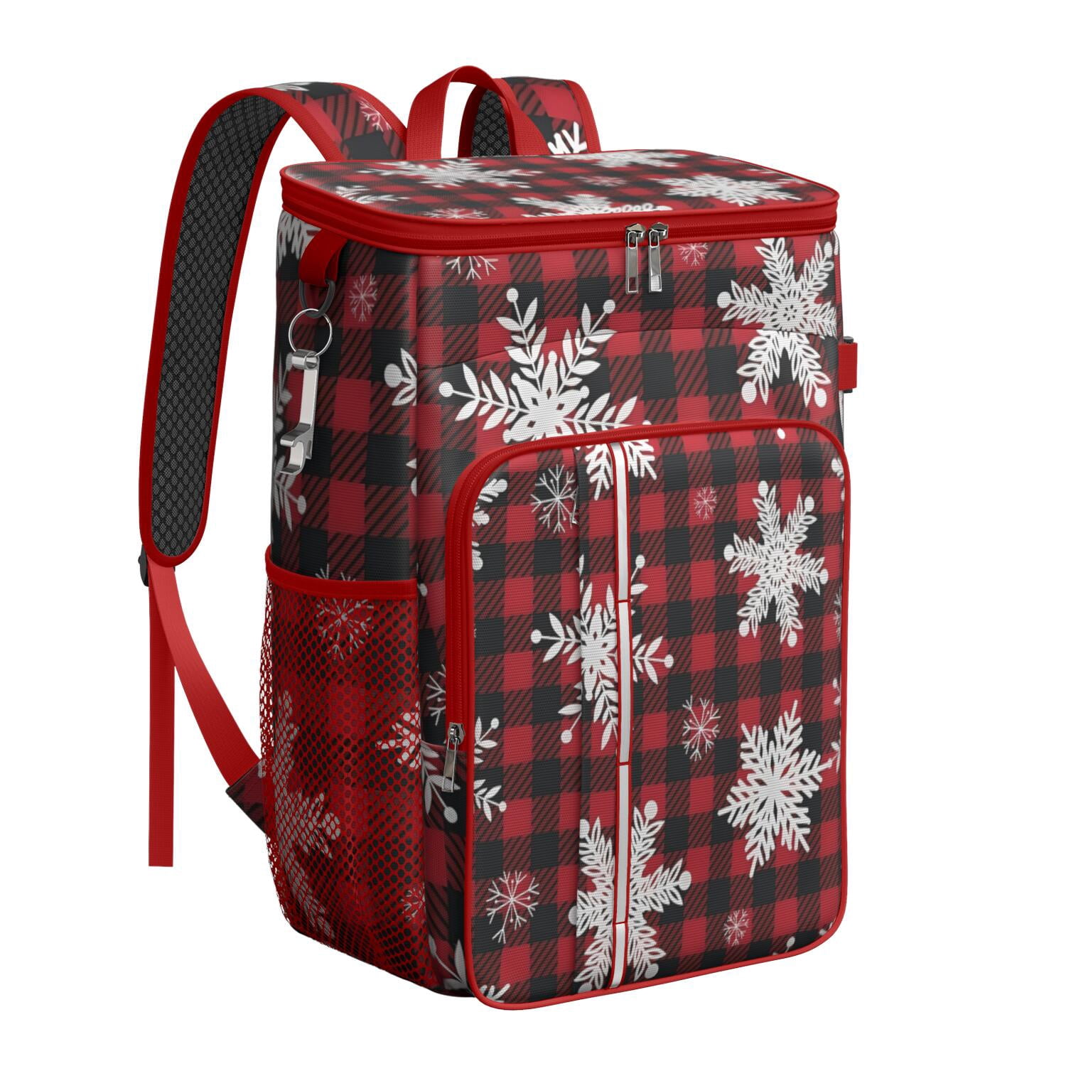 Travel Cooler Bag - Red Christmas Snowflake and Plaid Pattern Camping ...