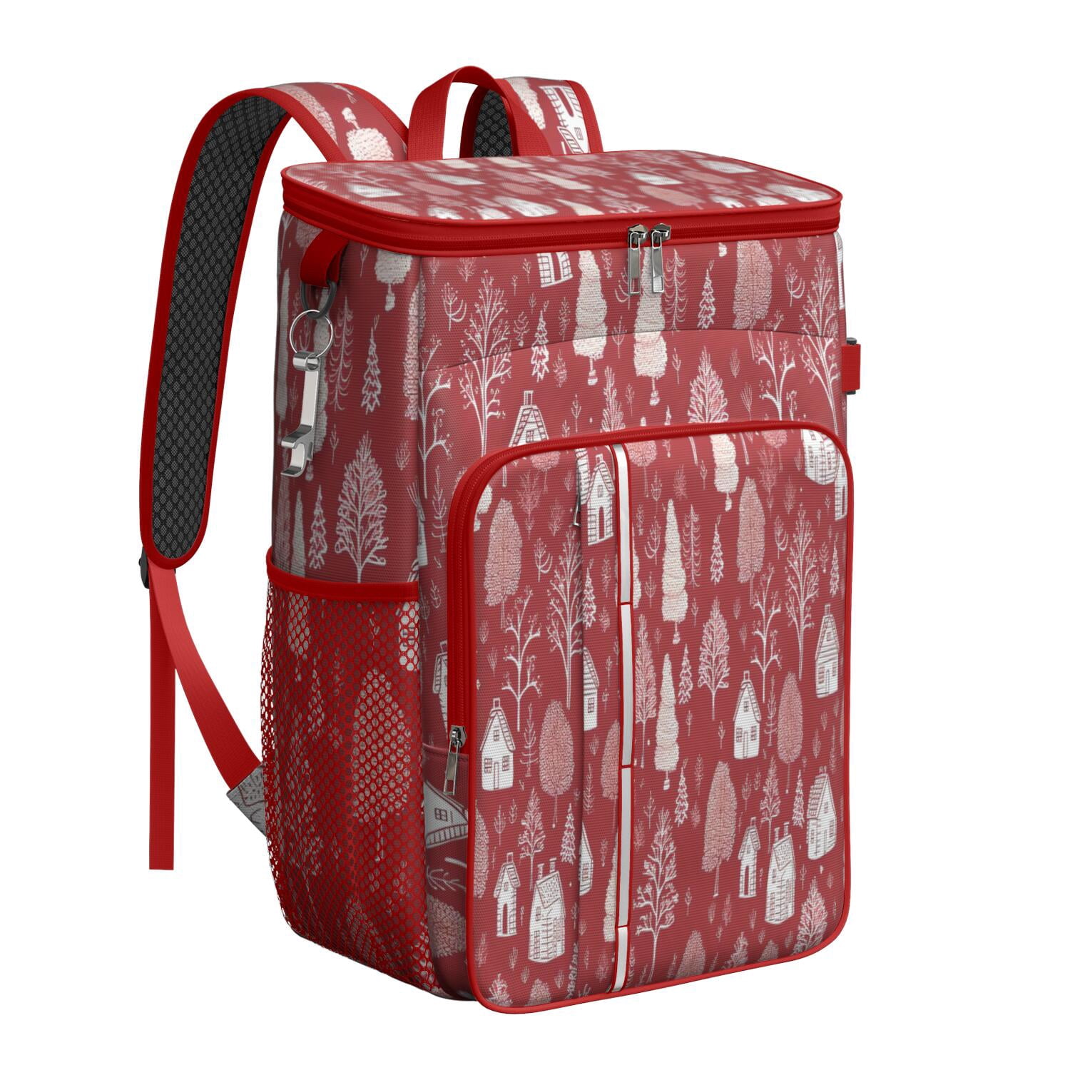 Travel Cooler Bag - Red Christmas Village Pattern Camping Beer Cooler ...