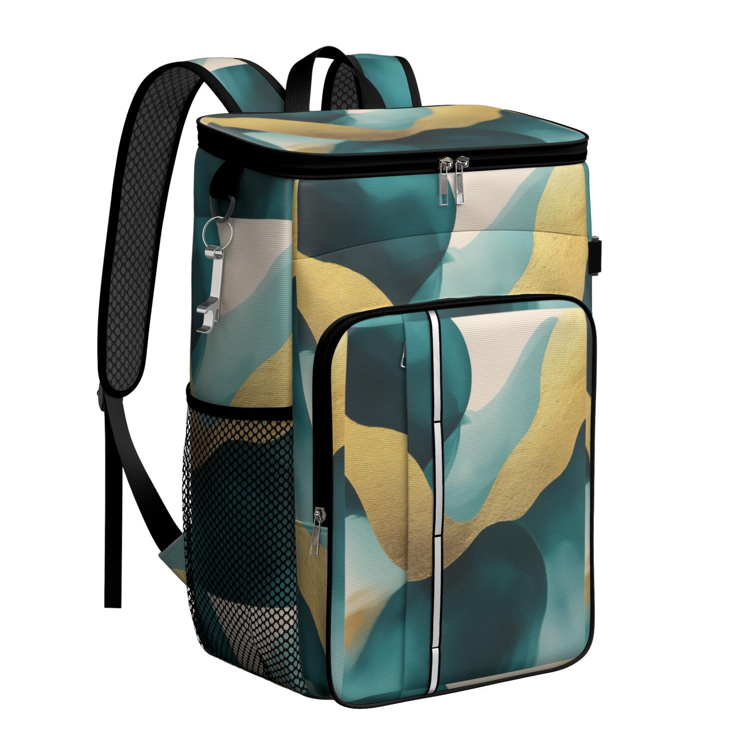 Travel Cooler Bag - Teal Gold Marble Camping Beer Cooler Backpack with ...