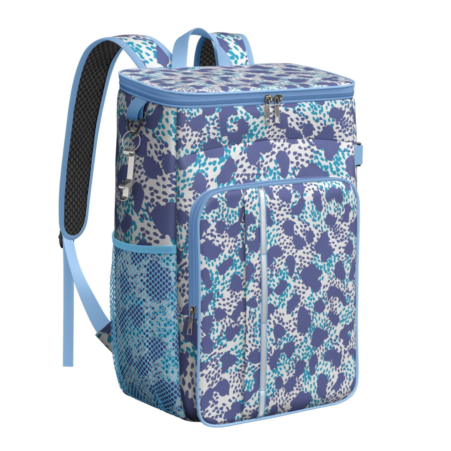 Travel Cooler Bag - White and Blue Of Animal Print Camping Beer Cooler ...