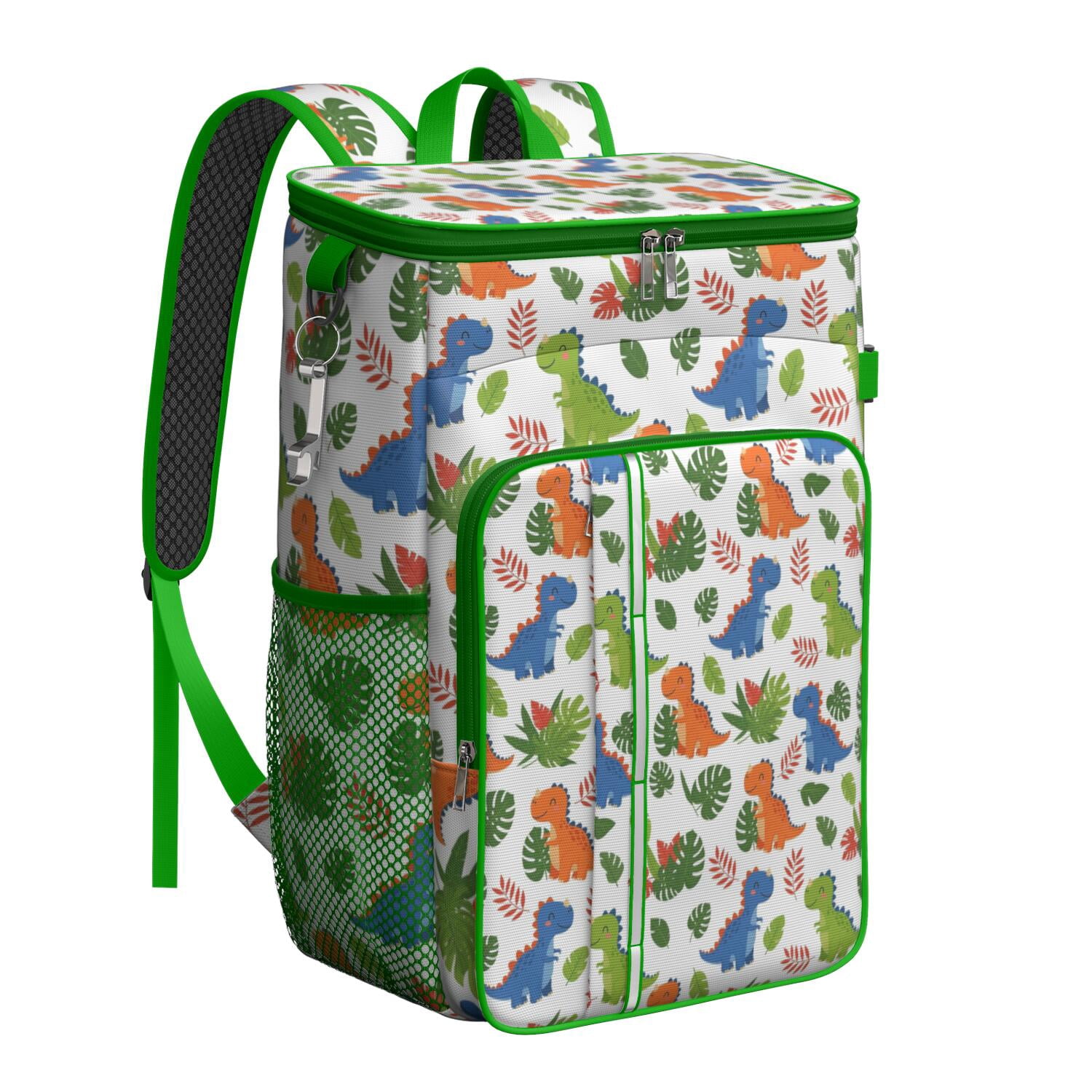 Travel Cooler Bag - White Cartoon Dinosaurs Leaves Pattern Camping Beer ...