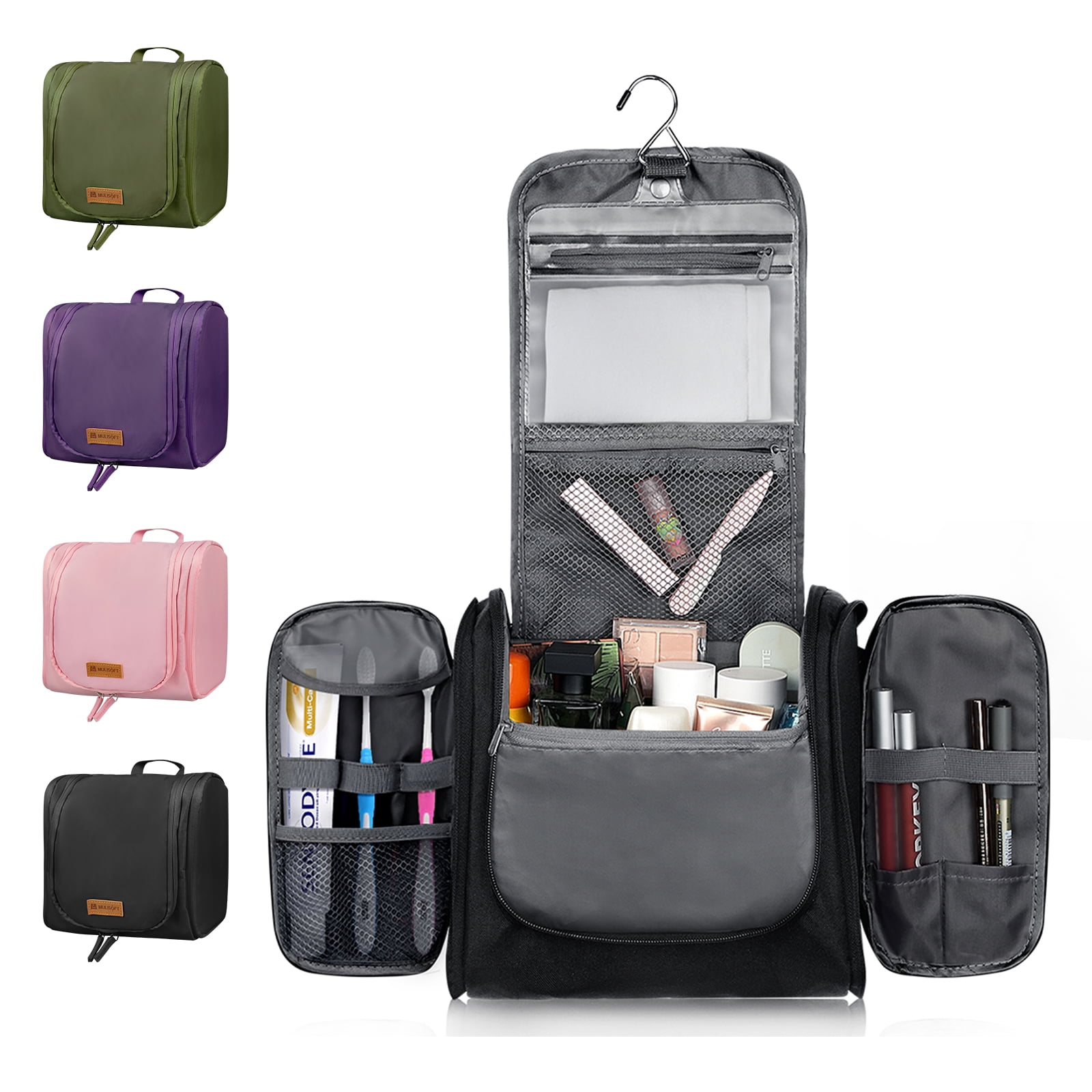 Travel Cosmetic Makeup Bag With Hanging Hook, Water-Resistant Dopp Kit ...