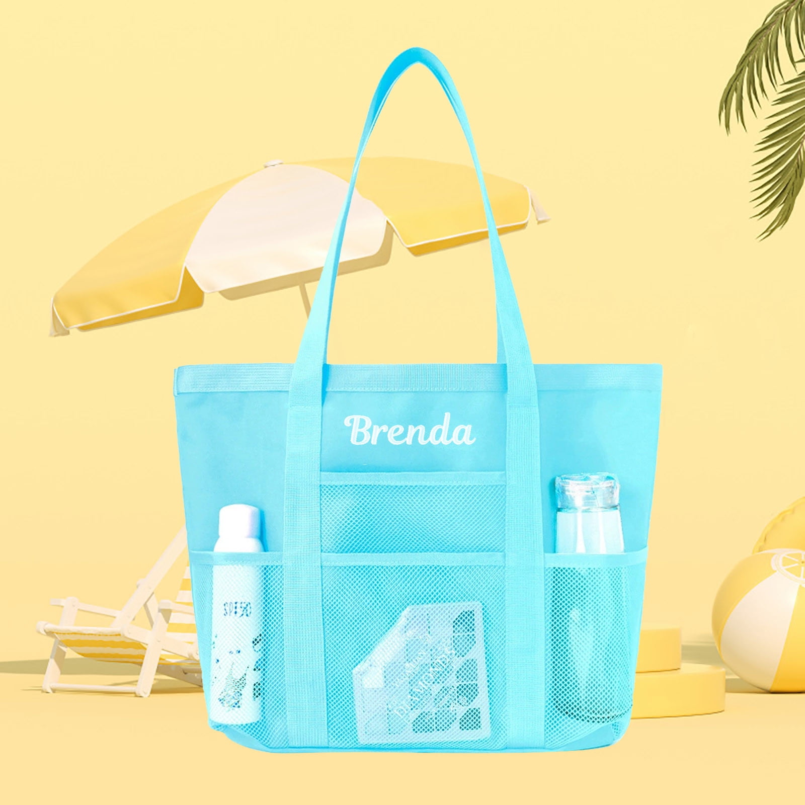 Travel Custom Beach Bag with Embroidered Name Foldable Mesh Tote for ...