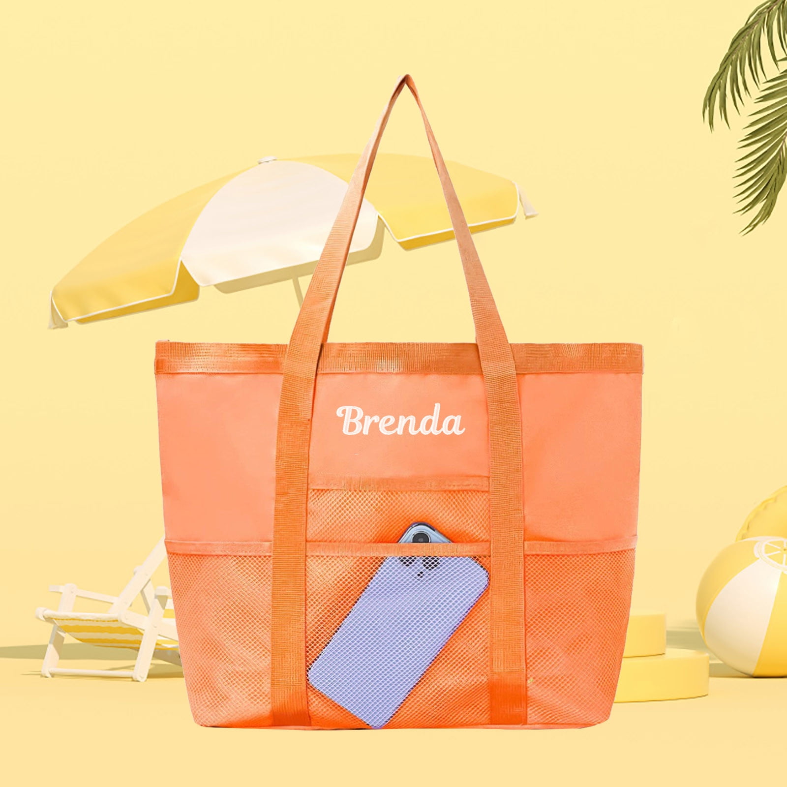 Travel Custom Beach Bag with Embroidered Name Foldable Mesh Tote for ...