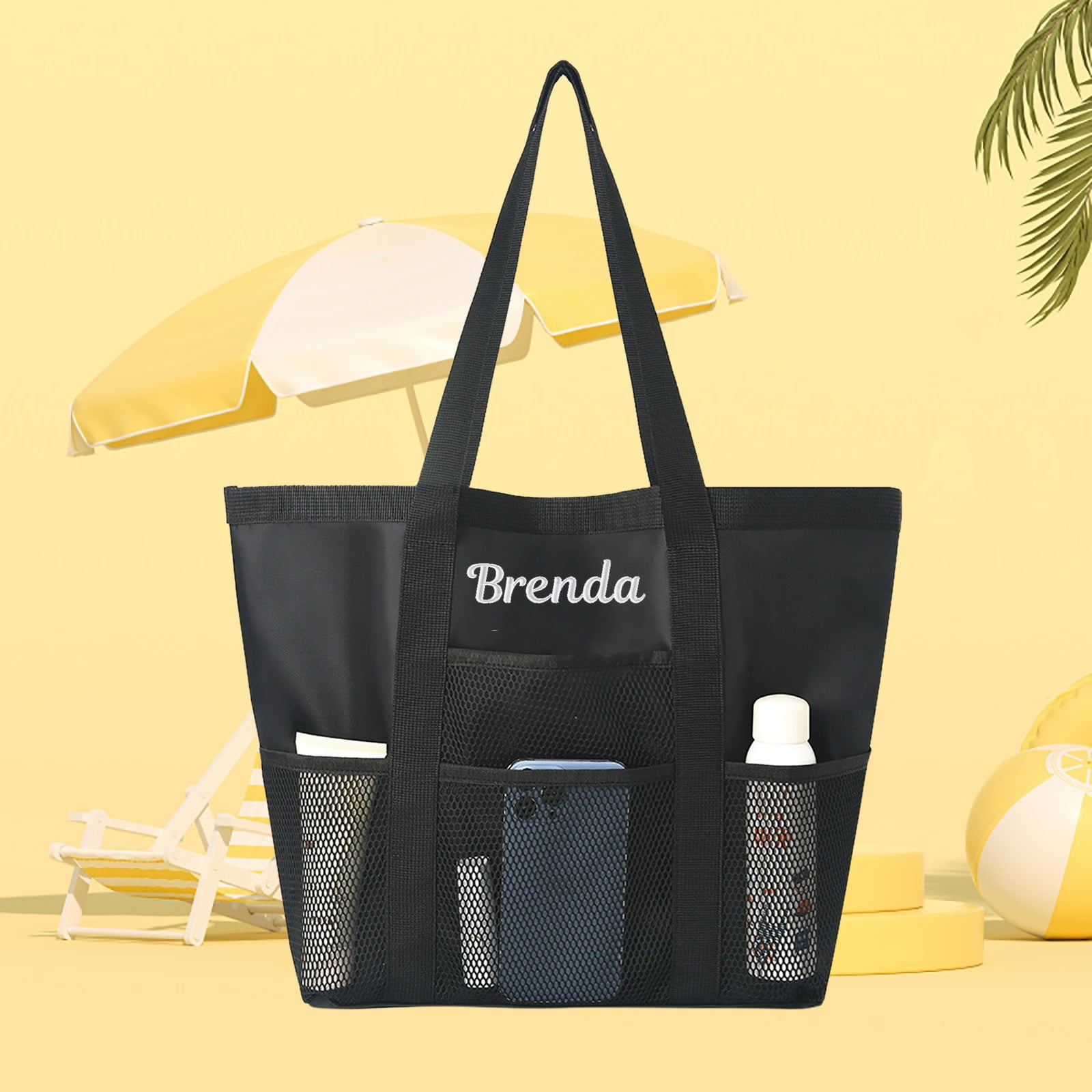 Travel Custom Beach Bag with Embroidered Name Foldable Mesh Tote for ...