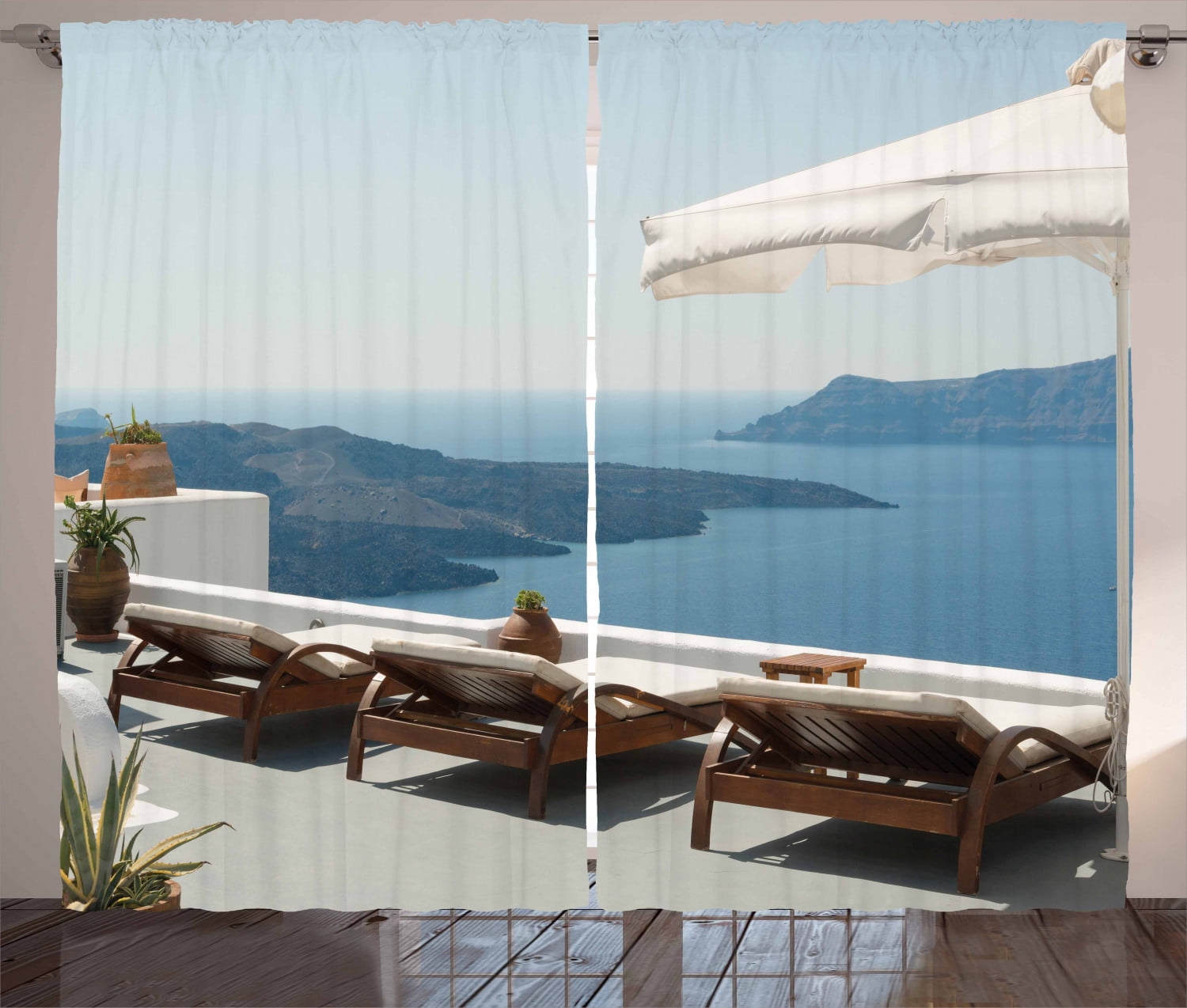 Ambesonne Greek Curtains 2 Panel Set, Caldera View Santorini, 108" x 90 ...