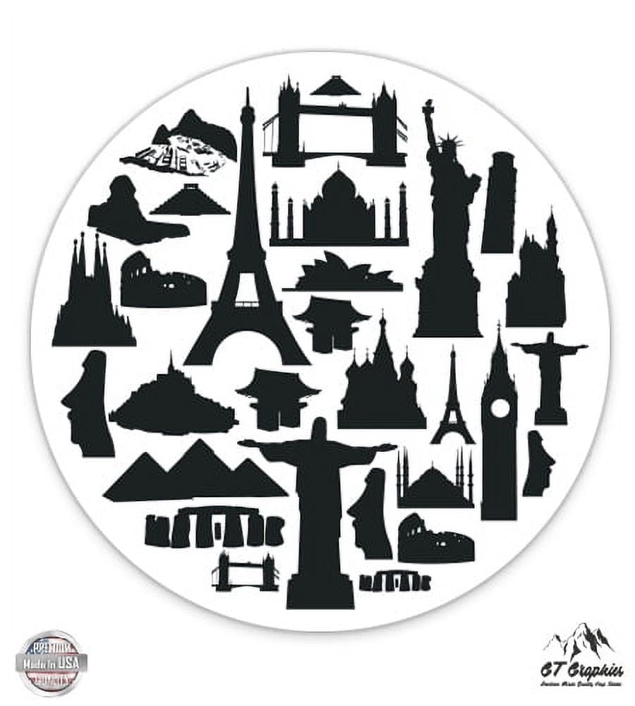 Travel Destinations Cities Black and White Oval - 8" Vinyl Sticker ...