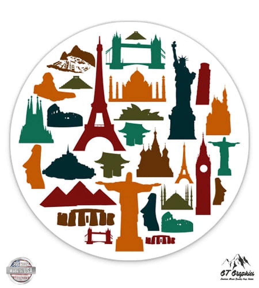 Travel Destinations Cities Colorful Oval - 3" Vinyl Sticker - For Car ...