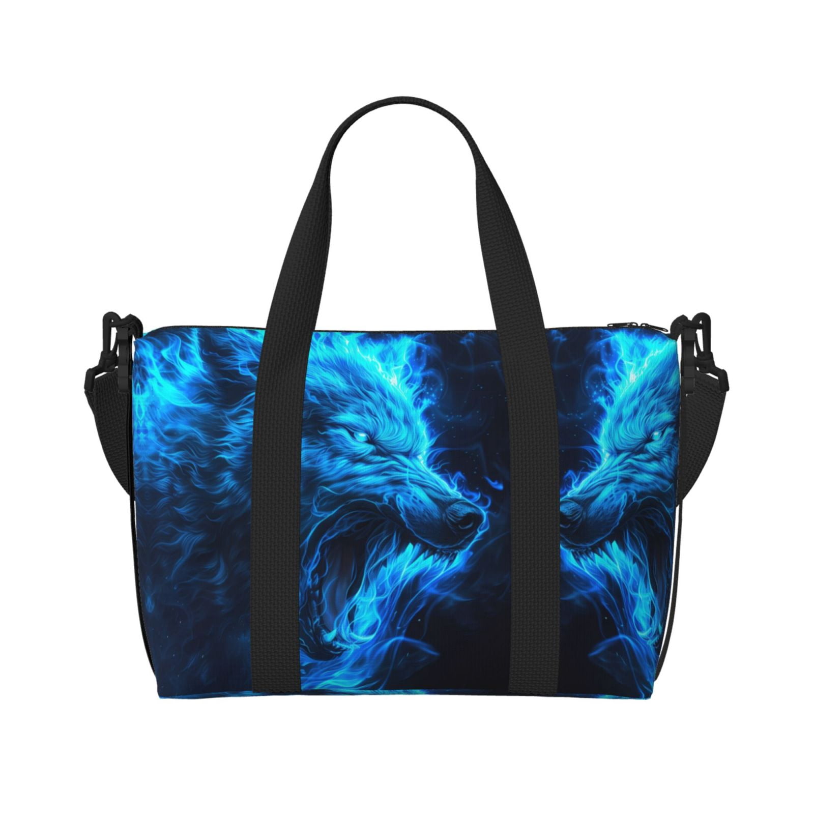 Travel Duffel Bag, Blue Fire Wolf Waterproof Carry On Overnight Tote ...