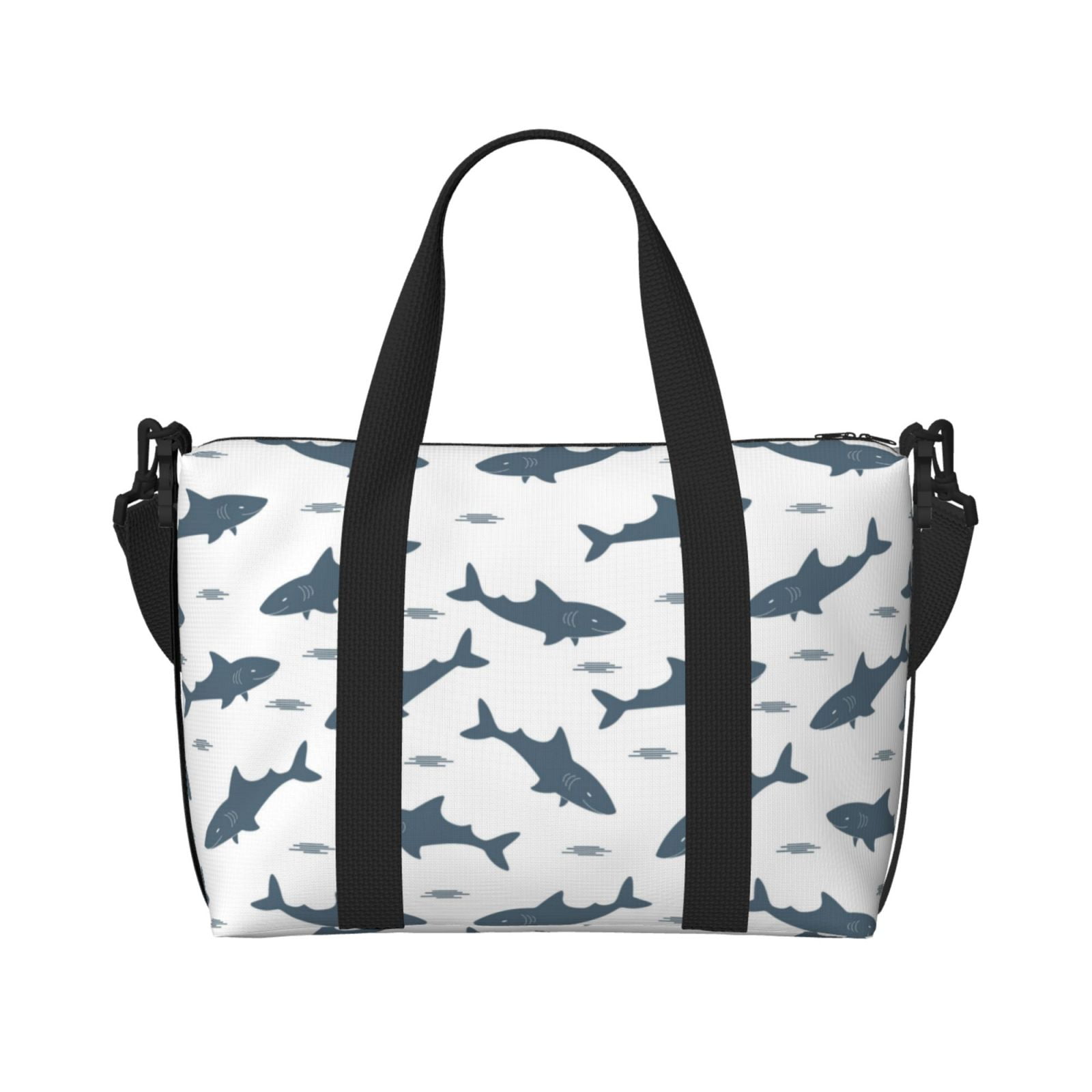 Travel Duffel Bag, Cartoon Cute Shark Dark Green Waterproof Carry On ...