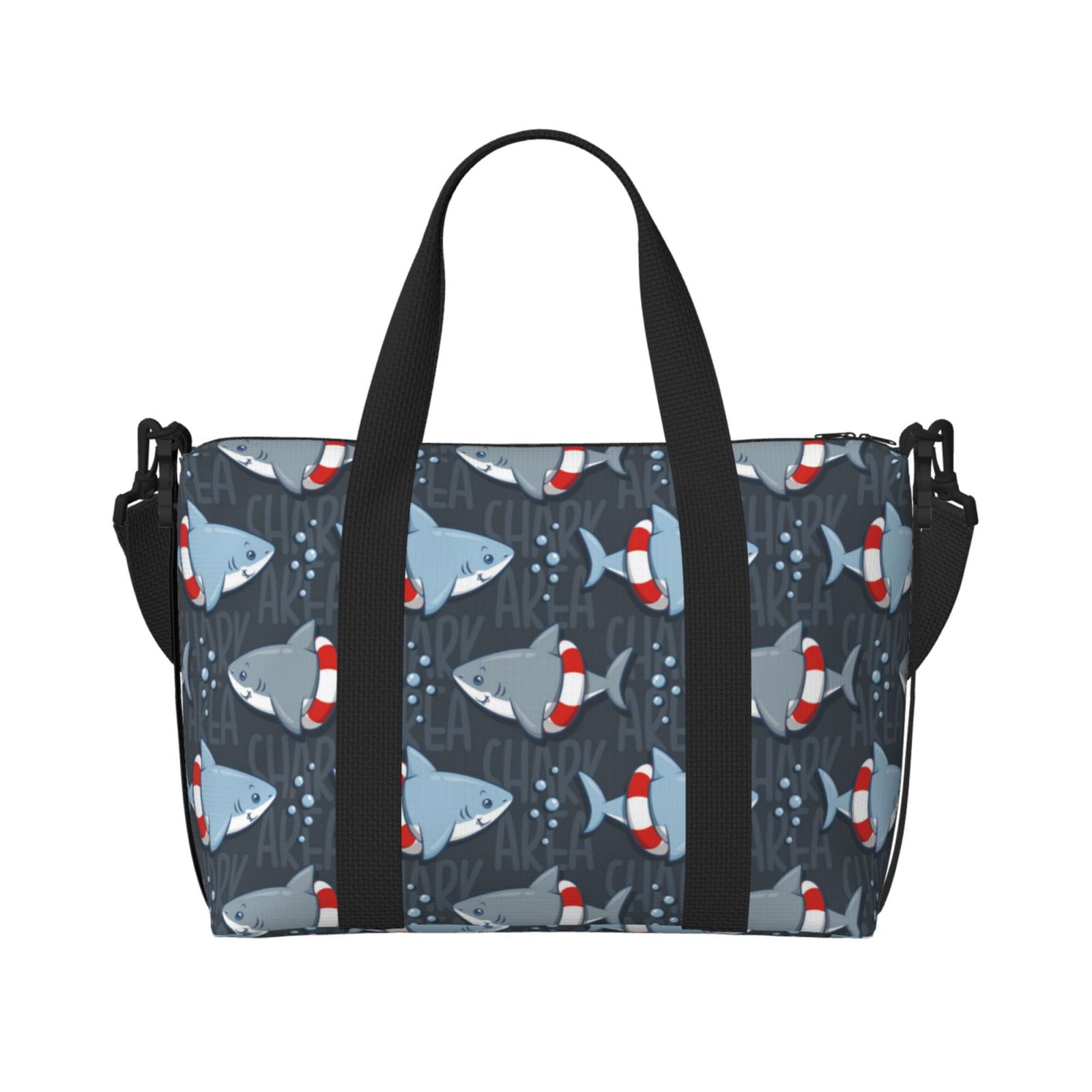 Travel Duffel Bag, Cartoon Cute Shark Swimming Ring Waterproof Carry On ...