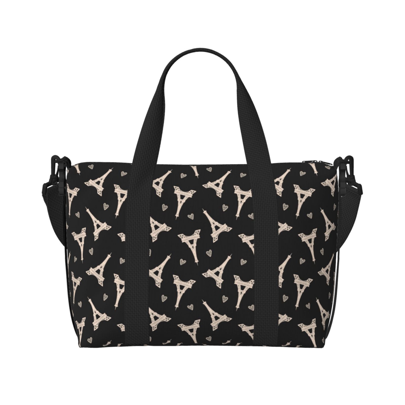 Travel Duffel Bag, Eiffel Tower Black Waterproof Carry On Overnight ...