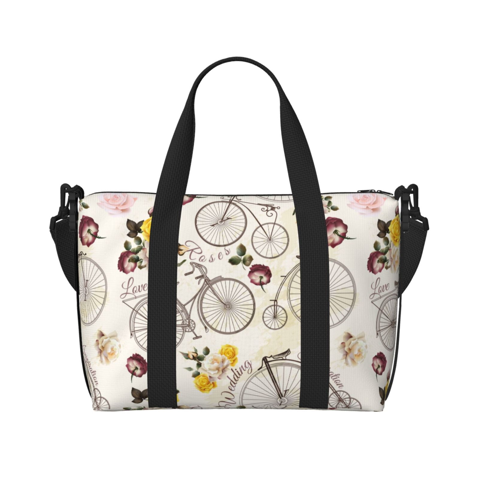 Travel Duffel Bag, Floral Bicycle Wedding Theme Waterproof Carry On ...