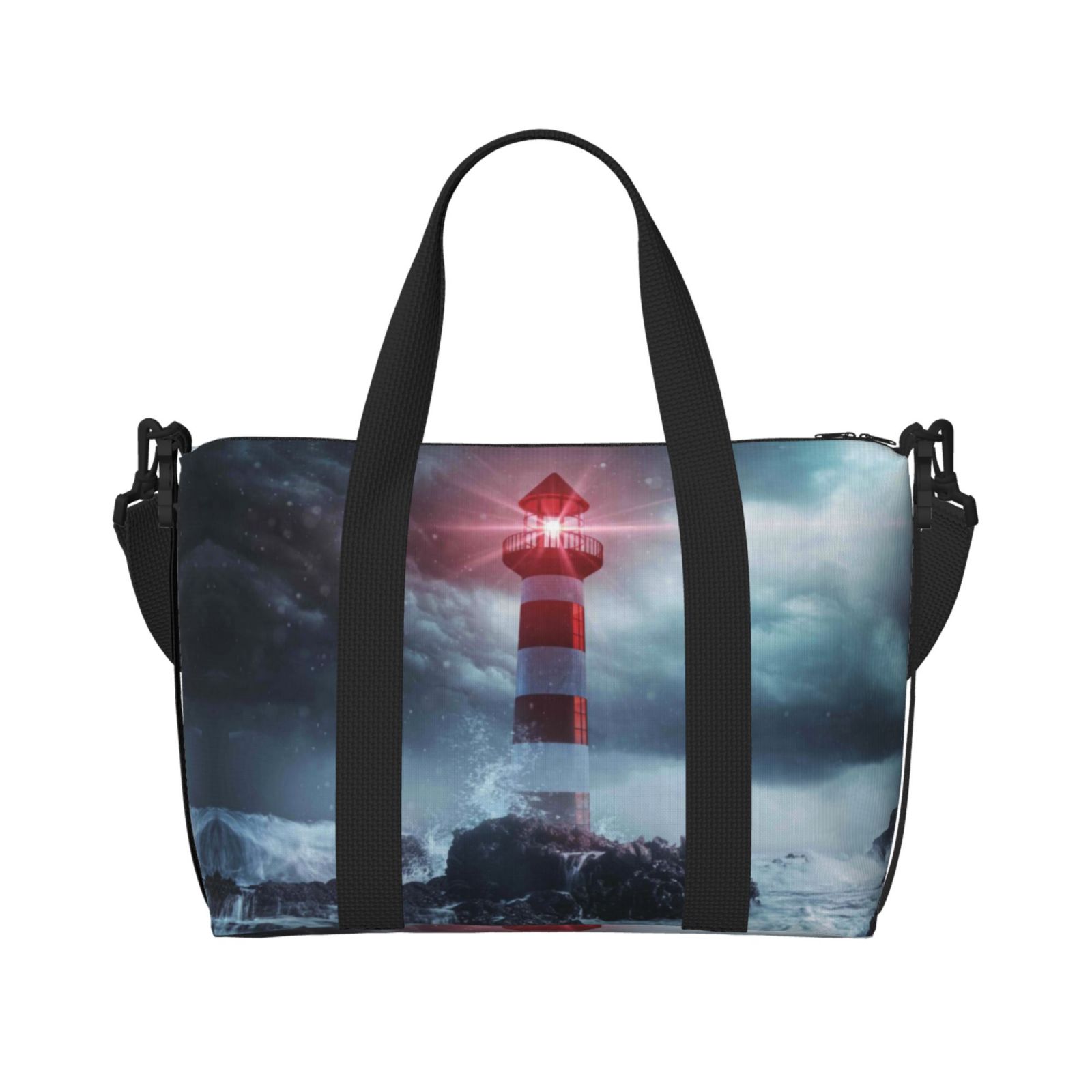 Travel Duffel Bag, Lighthouse in a Stormy Sea Waterproof Carry On ...