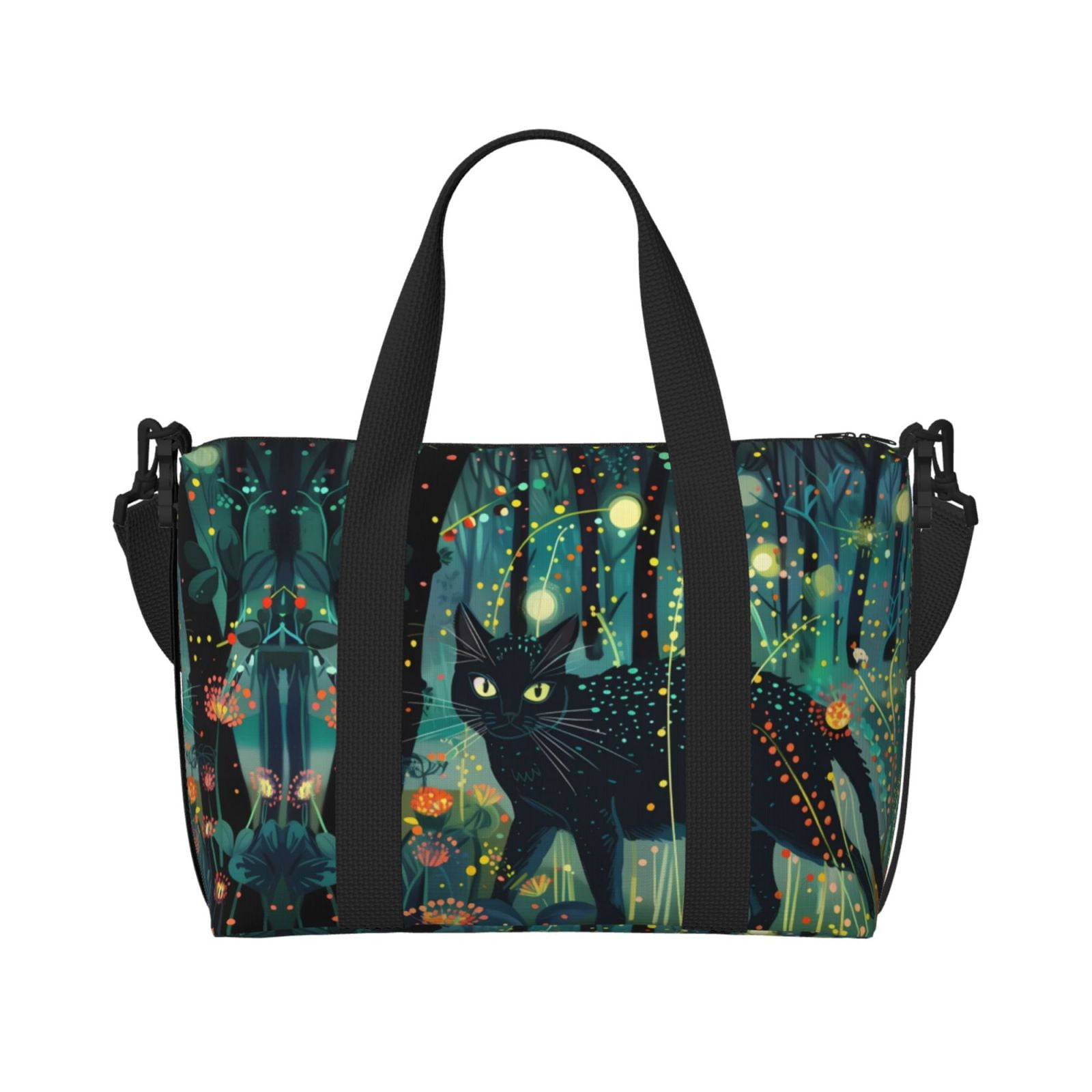 Travel Duffel Bag, Mystical Black Cat Fireflies Waterproof Carry On ...