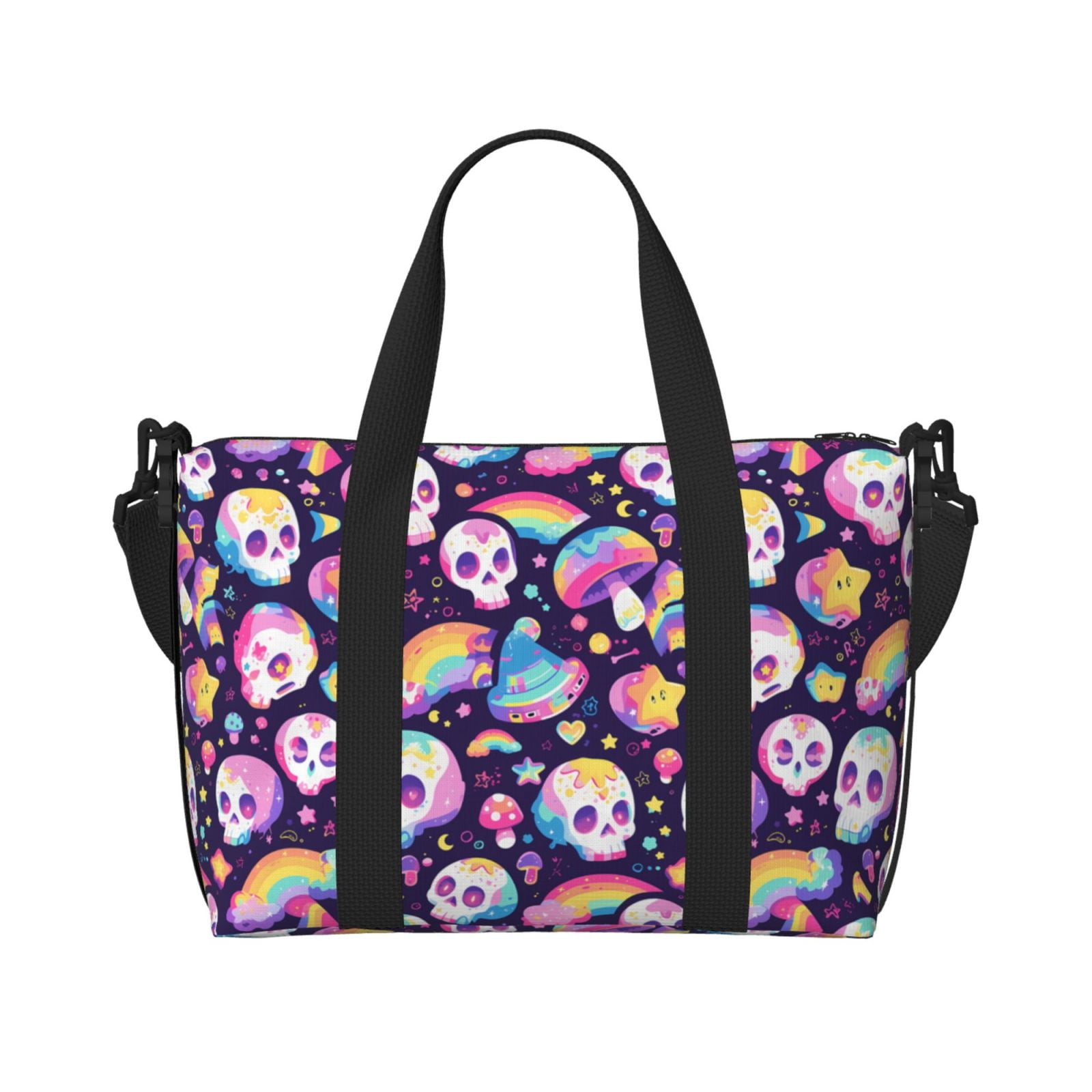 Travel Duffel Bag, Skull Colorful Mushroom Rainbow Waterproof Carry On ...