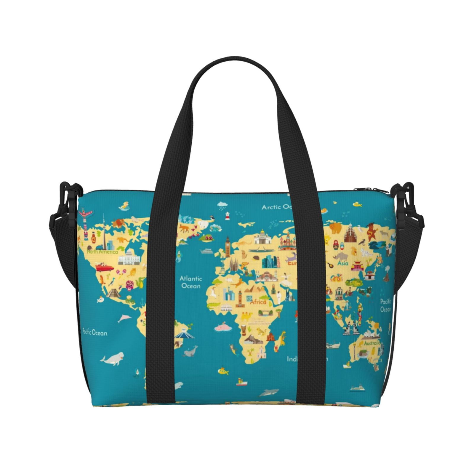 Travel Duffel Bag, World Map With Landmarks Waterproof Carry On ...