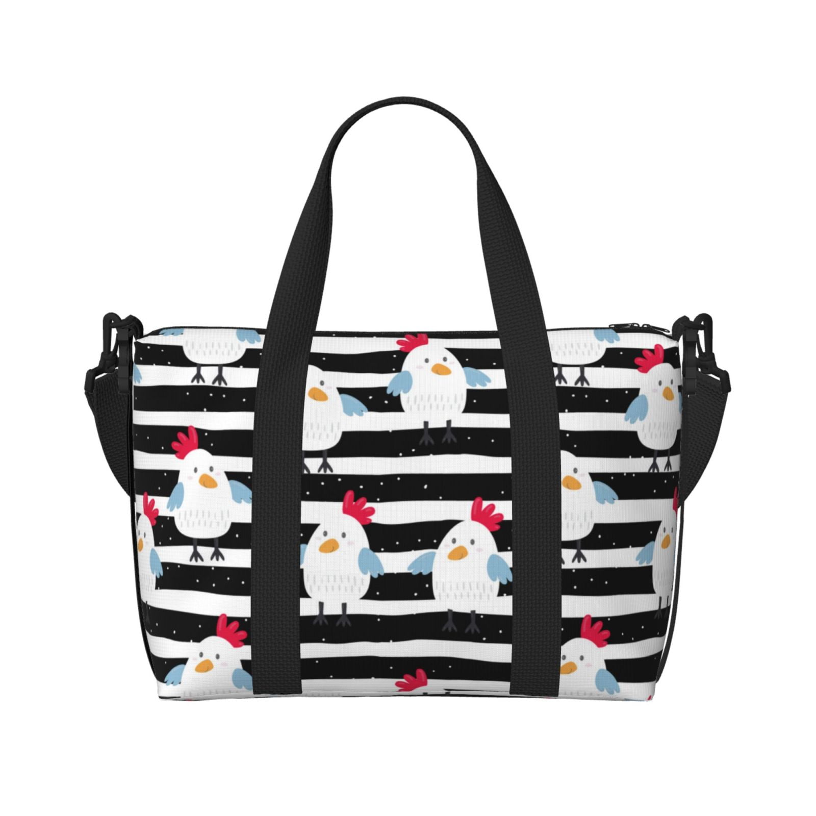 Travel Duffle Bag Black White Striped Cute Chicken Travel Tote Bags ...