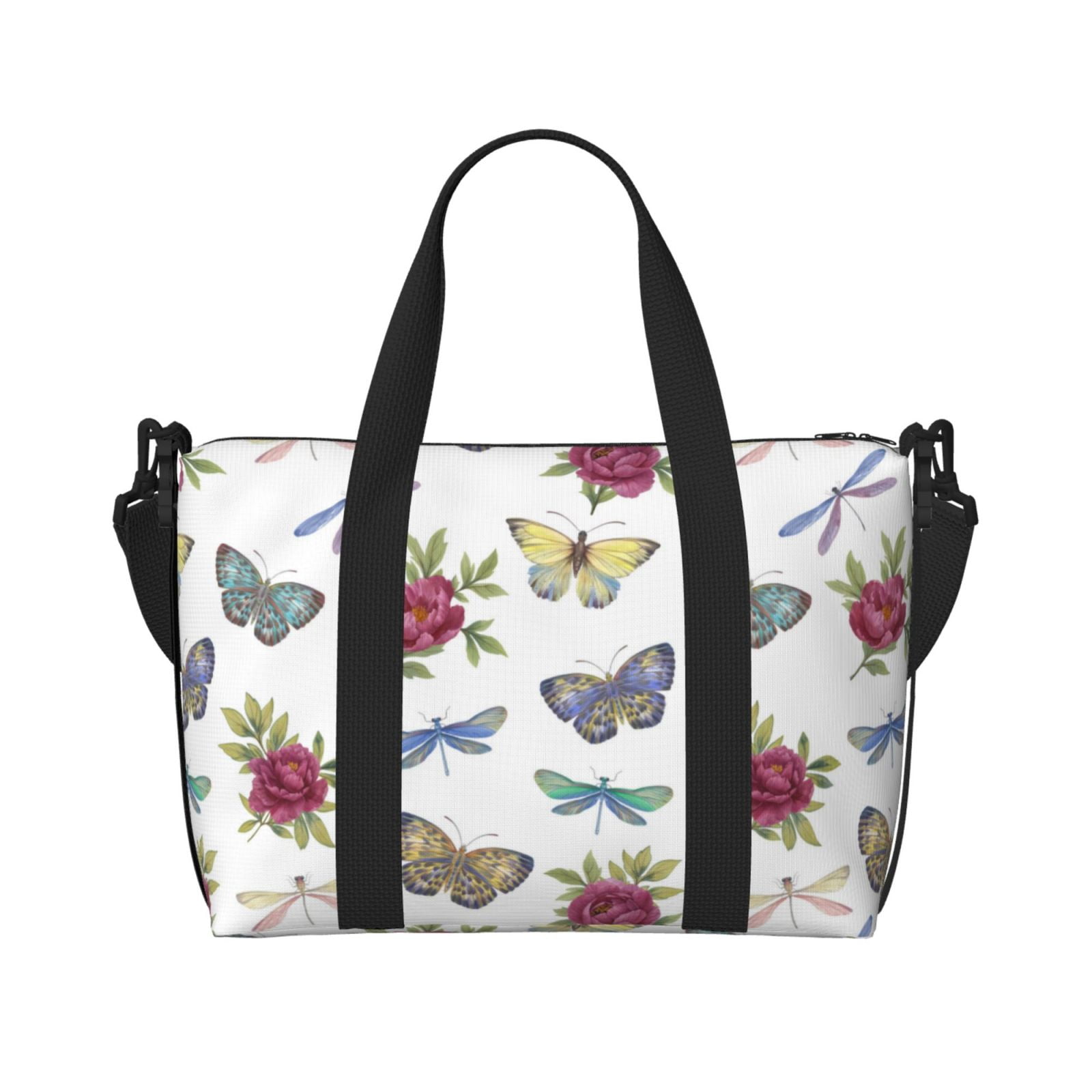 Travel Duffle Bag Carnation Butterfly Dragonfly Travel Tote Bags Carry ...
