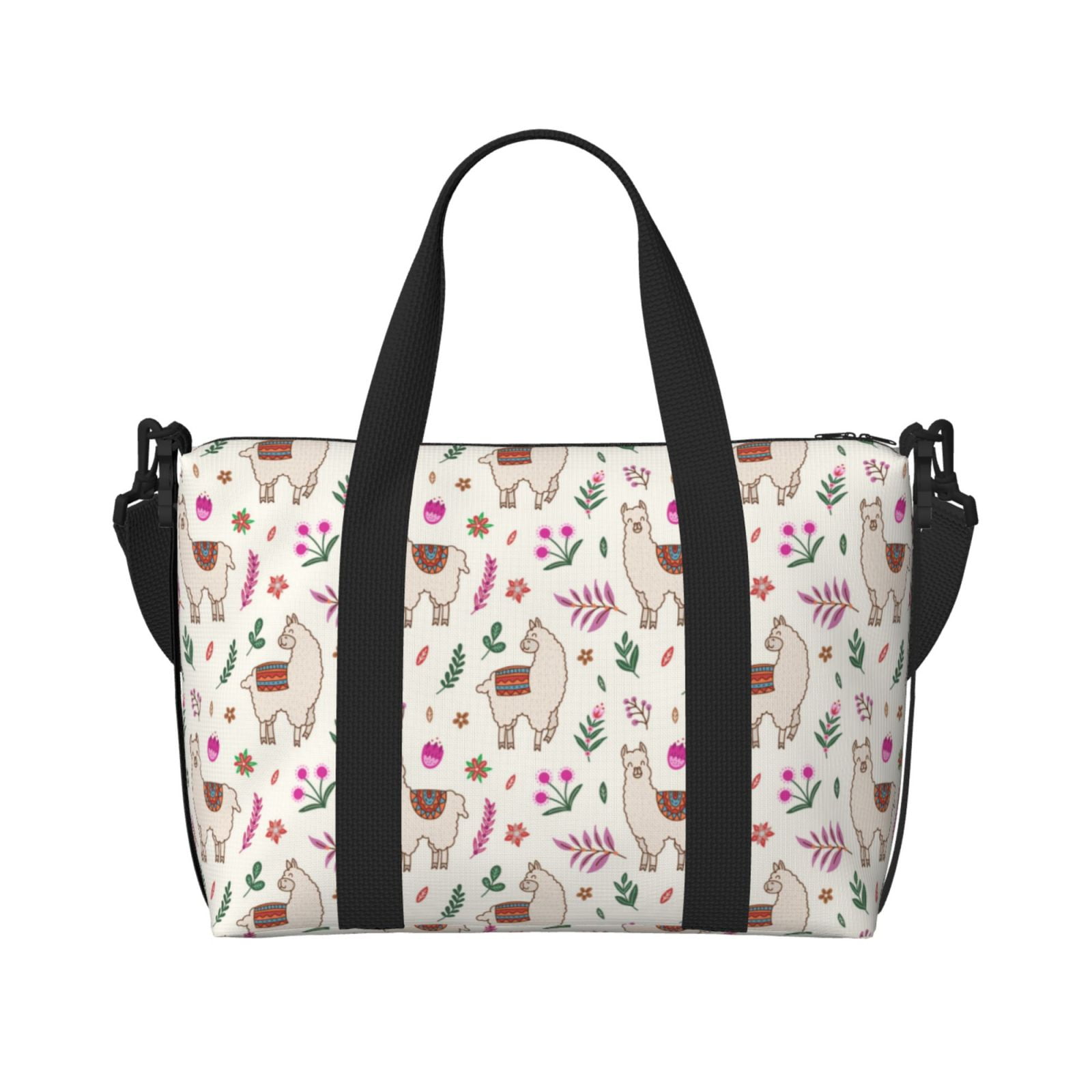 Travel Duffle Bag Cartoon Cute Alpaca Leaf Flower Travel Tote Bags ...
