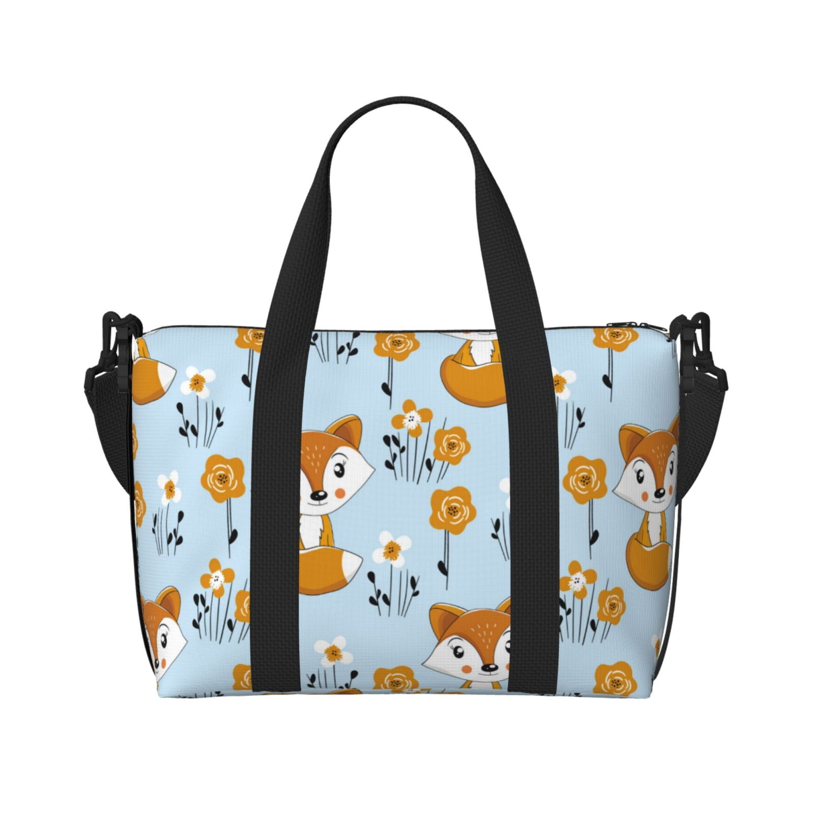 Travel Duffle Bag Cartoon Flower Fox Blue Travel Tote Bags Carry on ...