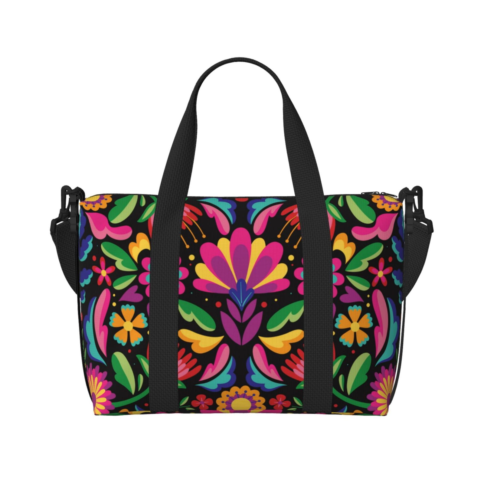 Travel Duffle Bag Colorful Floral Embroidery Mexican Travel Tote Bags ...