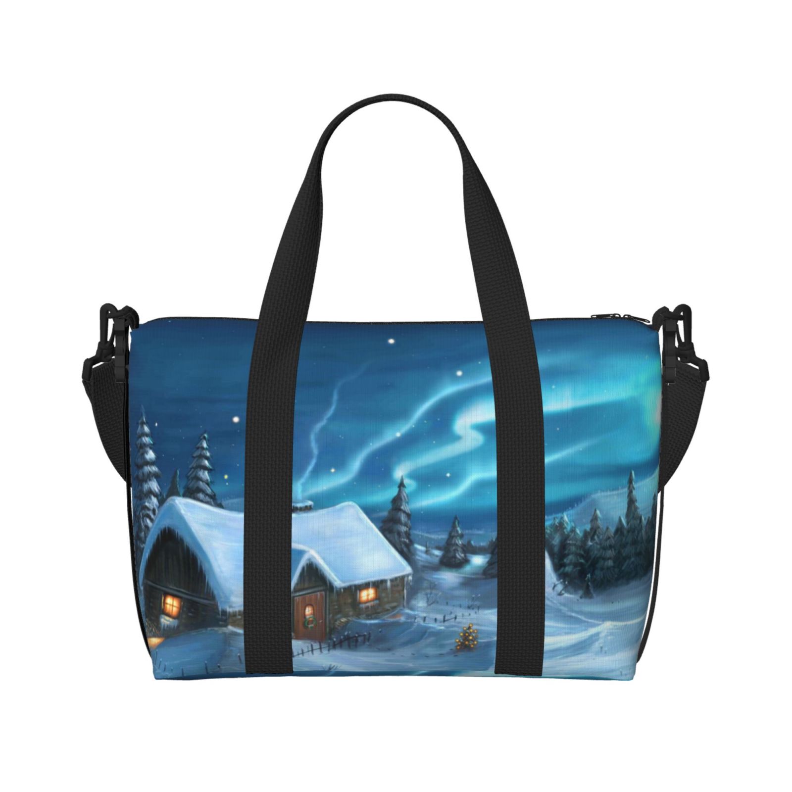 Travel Duffle Bag Cottage Snow Northern Lights Travel Tote Bags Carry ...