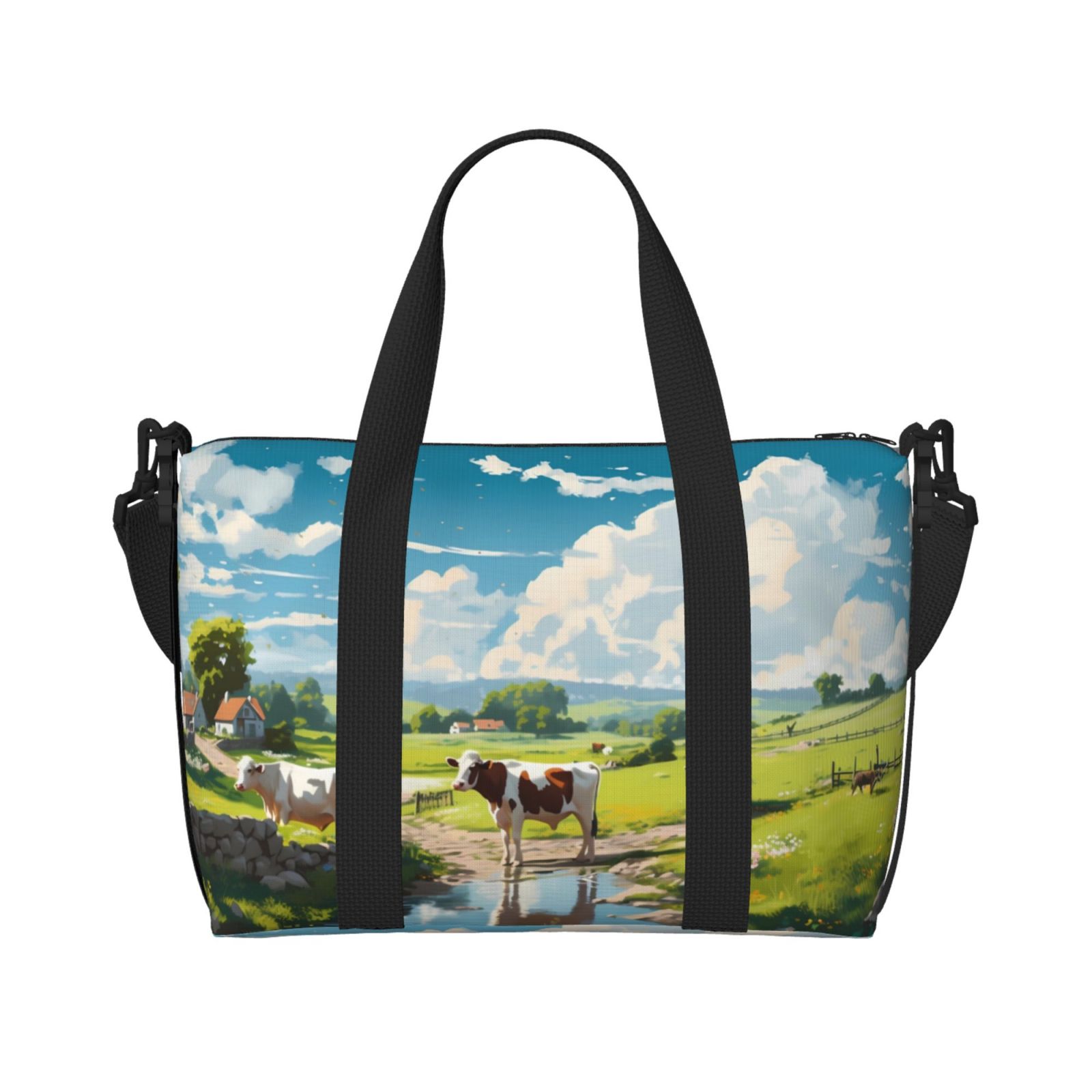 Travel Duffle Bag - Countryside Farm Cow Weekender Bags for Women/Men ...