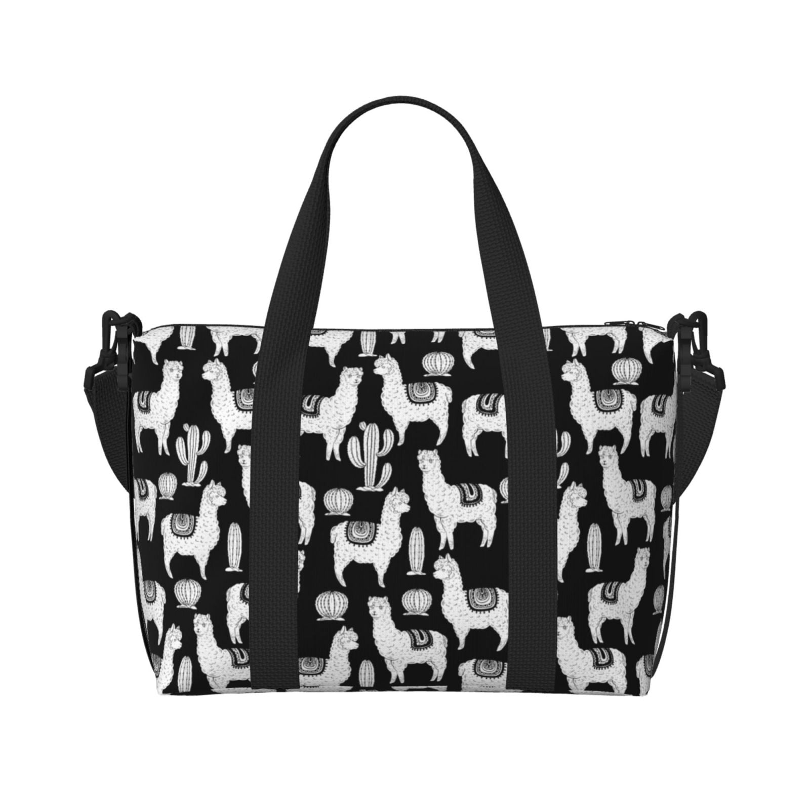 Travel Duffle Bag Cute Alpaca Cactus Black White Travel Tote Bags Carry ...