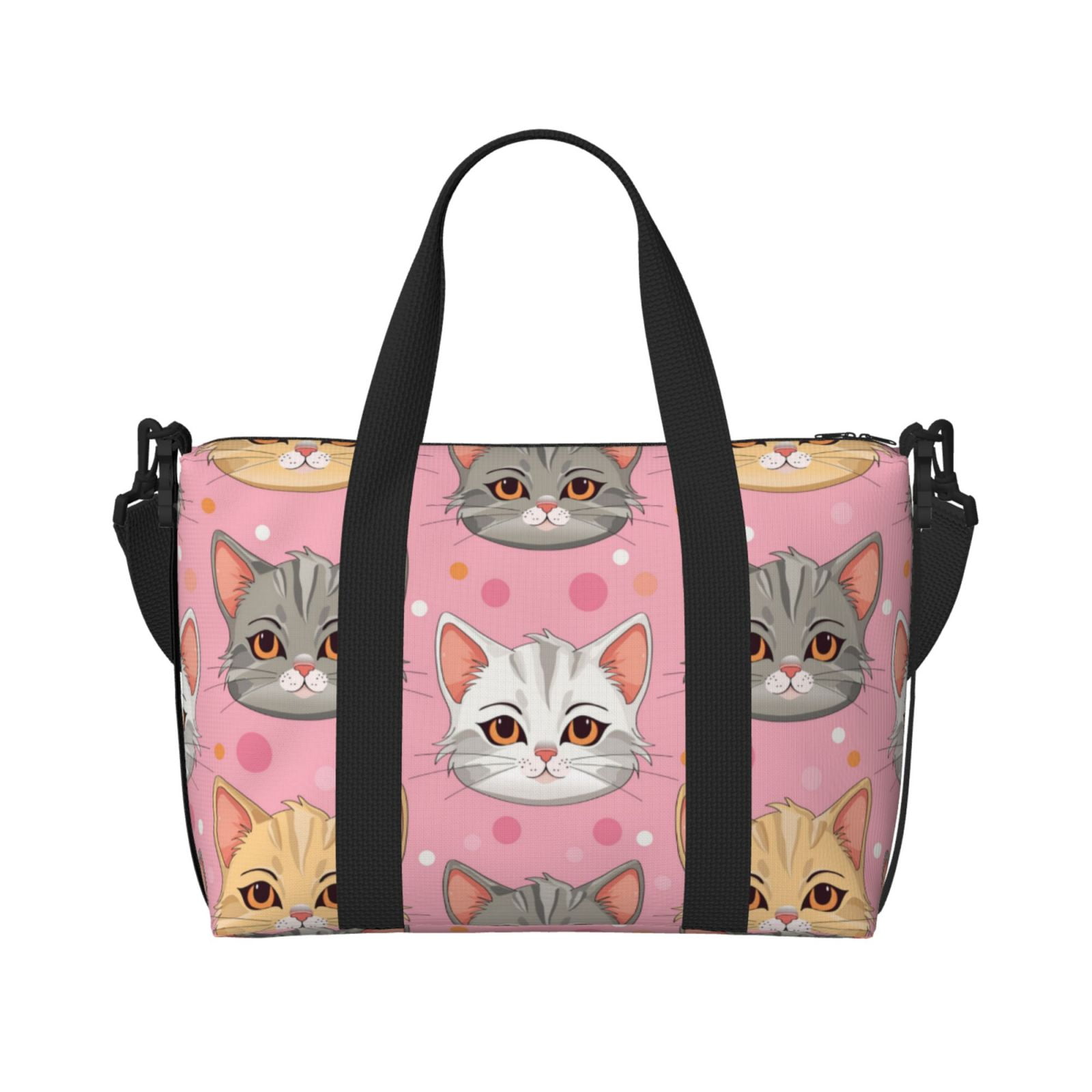 Travel Duffle Bag Cute Cartoon Cat Face Pink Travel Tote Bags Carry on ...
