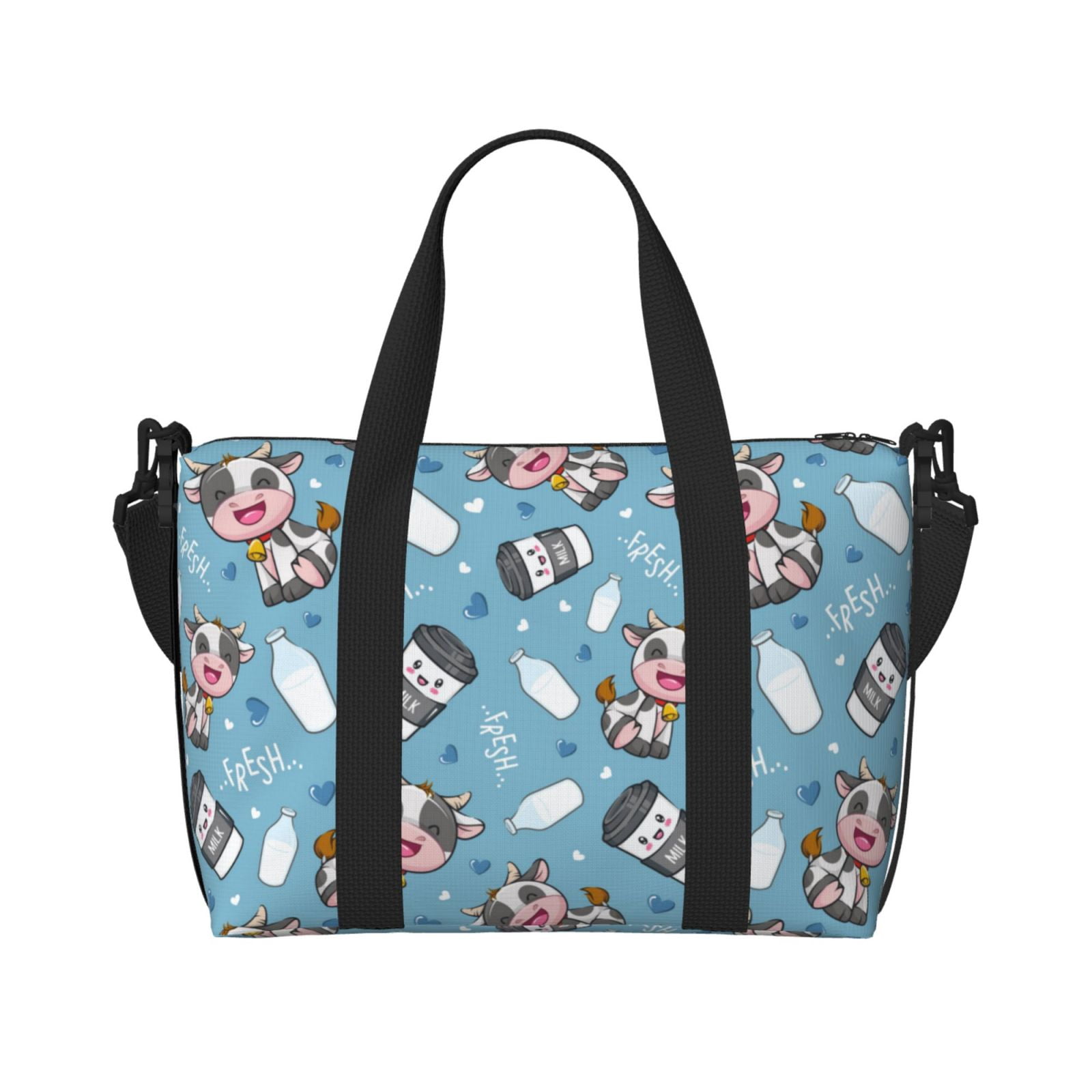 Travel Duffle Bag Cute Cartoon Cow Milk Blue Love Travel Tote Bags ...