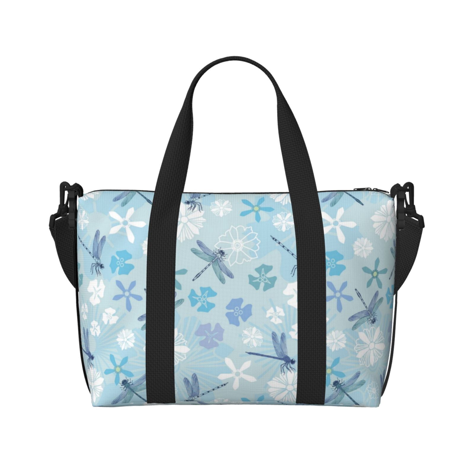 Travel Duffle Bag - Dragonfly Flower Light Blue Weekender Bags for ...