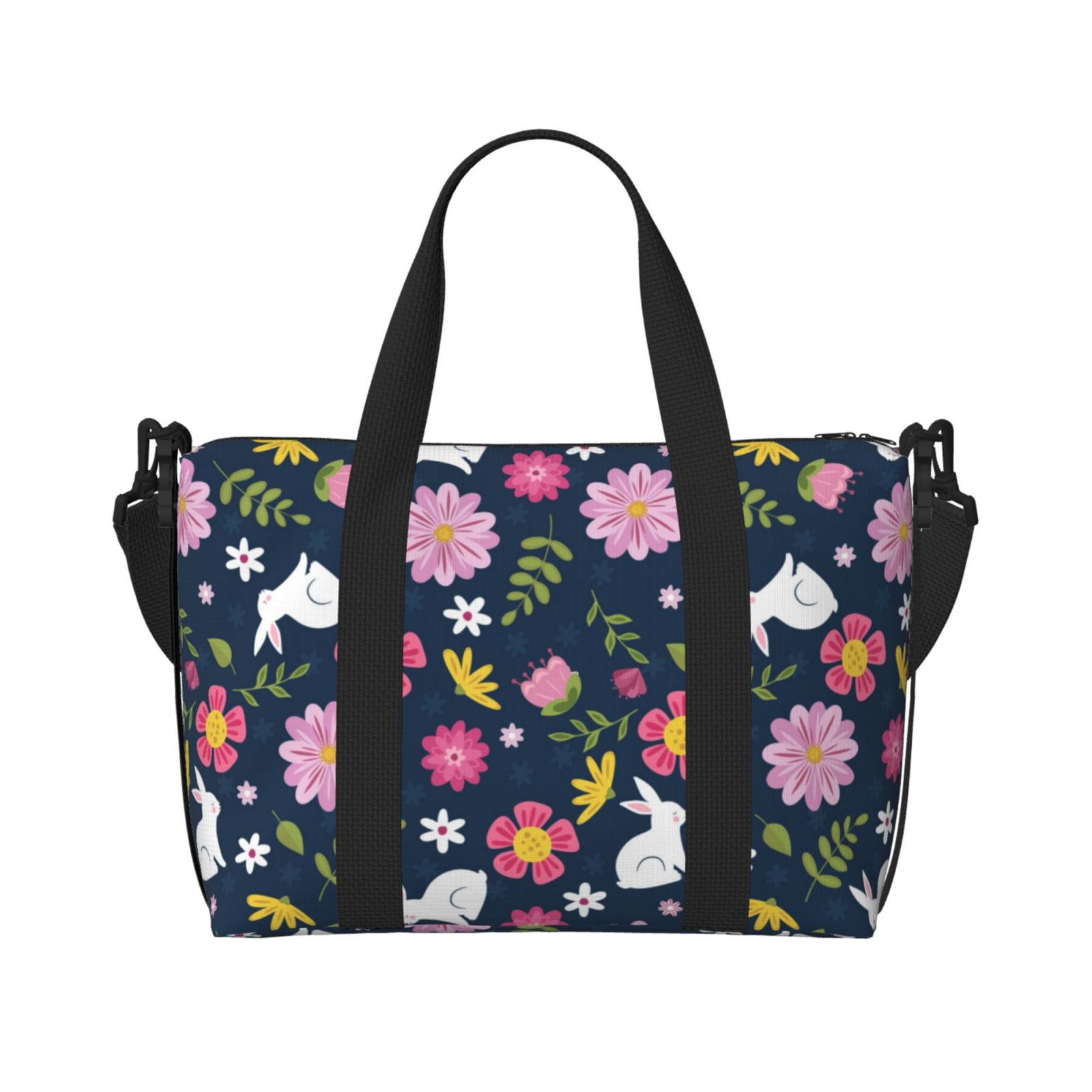 Travel Duffle Bag Elegant Cute Rabbit Flowers Travel Tote Bags Carry on ...