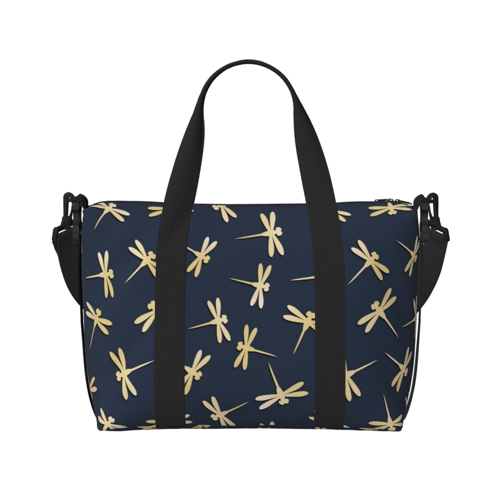 Travel Duffle Bag Gold Dragonfly Print Black Travel Tote Bags Carry on ...