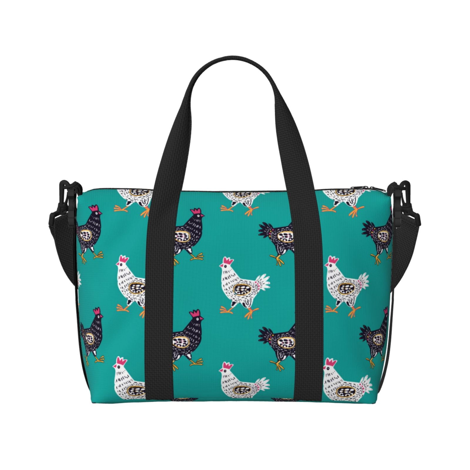 Travel Duffle Bag Hand Drawn Funny Chicken Green Travel Tote Bags Carry ...
