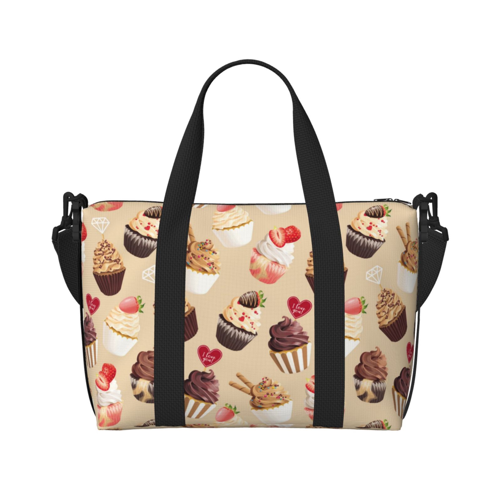 Travel Duffle Bag Love Cupcake Strawberry Print Travel Tote Bags Carry ...