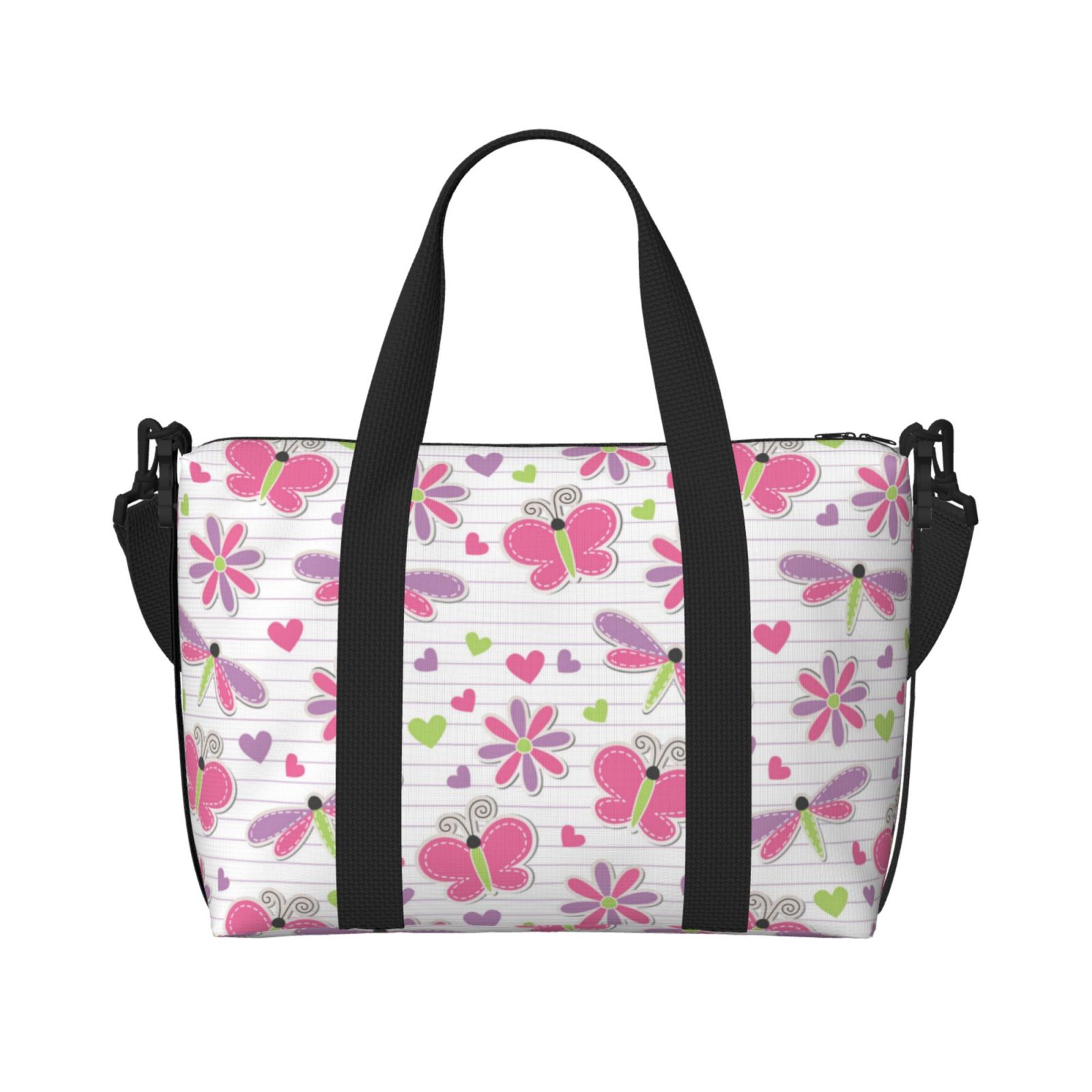Travel Duffle Bag - Pink Dragonfly Butterfly Flower Weekender Bags for ...