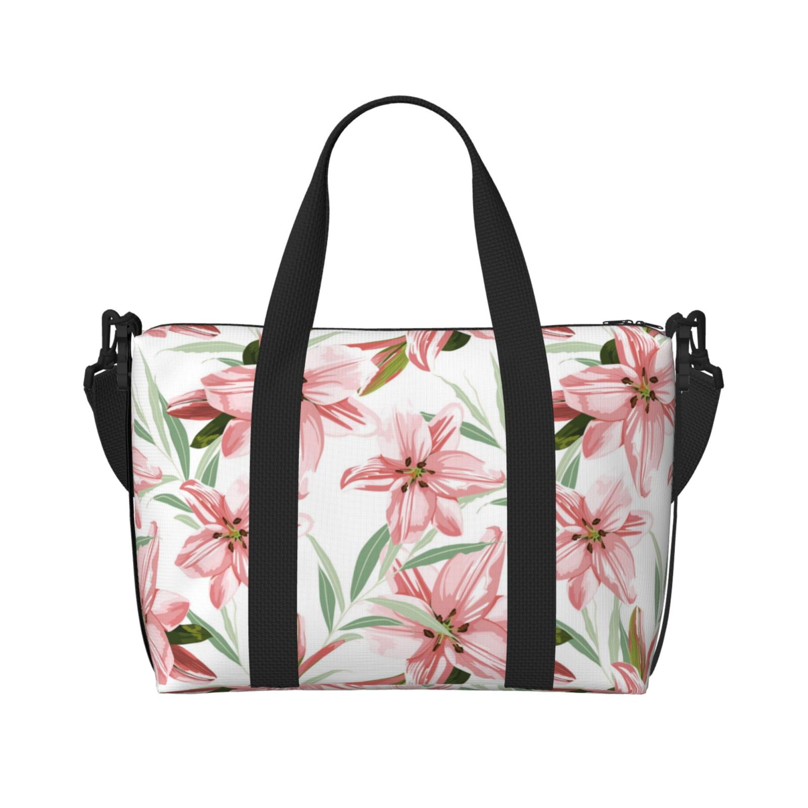 Travel Duffle Bag Pink Lilies Flowers Travel Tote Bags Carry on Luggage ...